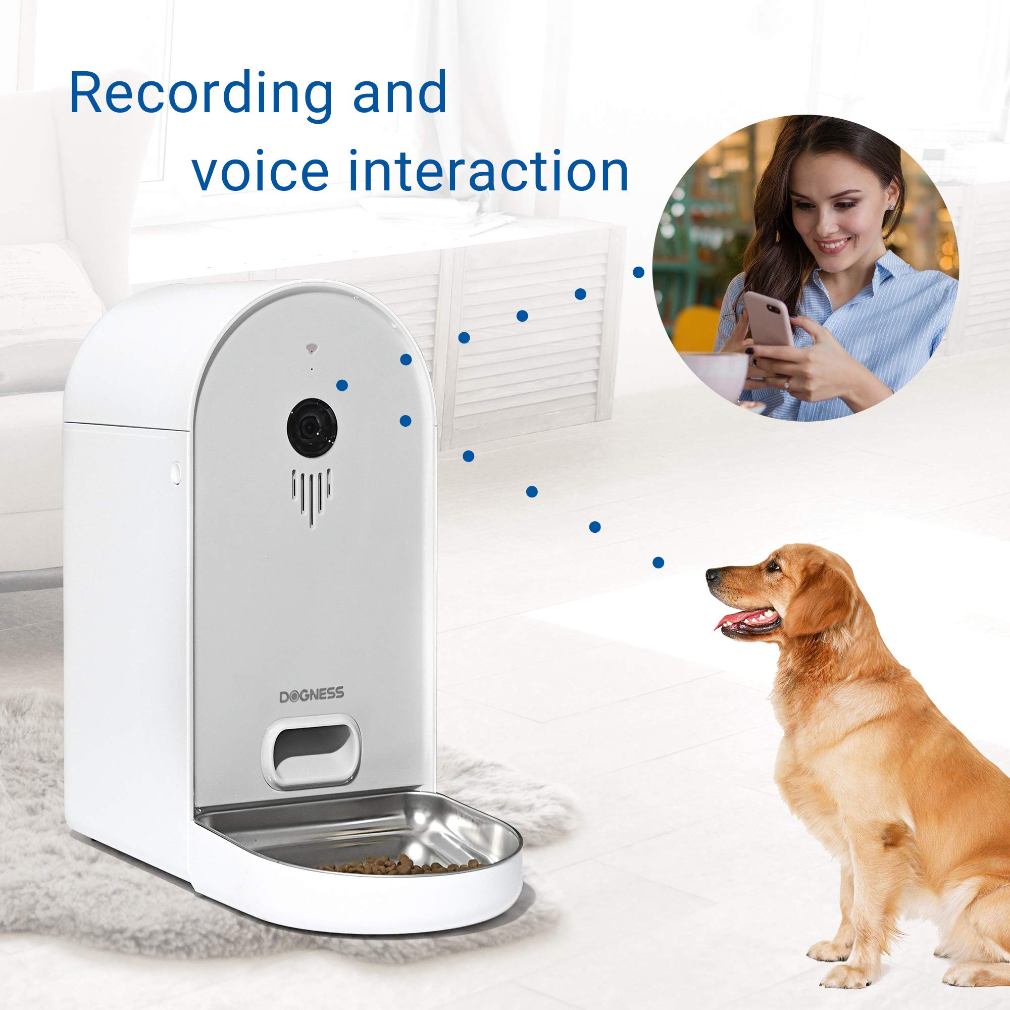 DOGNESS Automatic WiFi Dog/Cat Smart Camera Feeder - 6.5Lbs Large Capacity App Control Food Dispenser with WiFi, Portion Control, Voice Recording, Camera, Timer Programmable (6.5L, Grey)