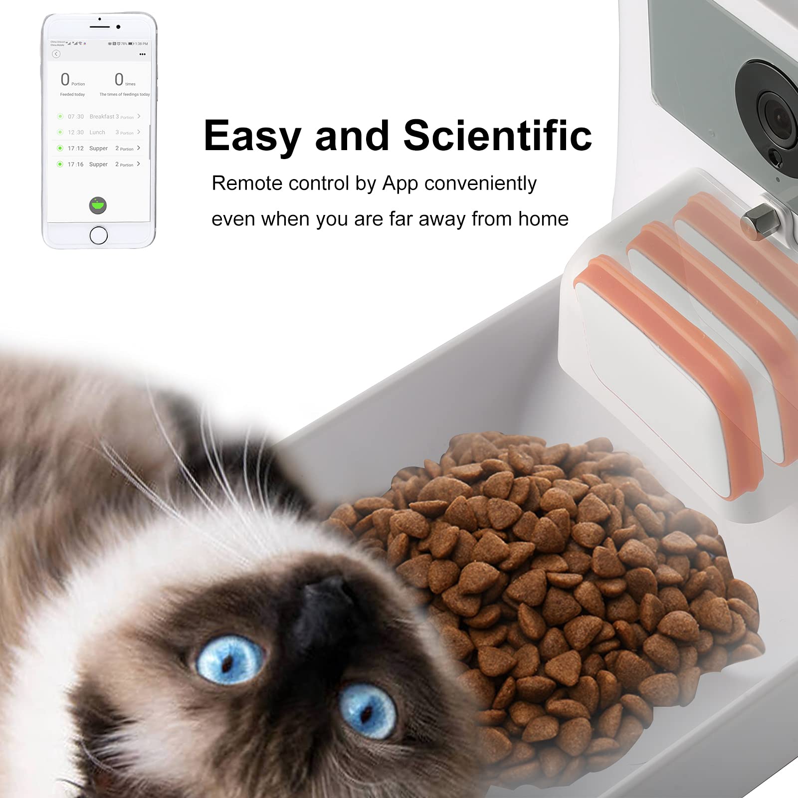 SKYMEE 8L WiFi Pet Feeder Automatic Food Dispenser for Cats & Dogs - 1080P Full HD Pet Camera Treat Dispenser with Night Vision and 2-Way Audio, Wi-Fi Enabled App for iPhone and Android