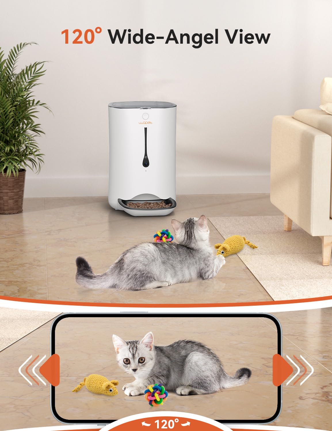 WOPET Automatic Cat Feeder with Camera,7L App Control Smart Feeder Cat Dog Food Dispenser,6-Meal Auto Pet Feeder with Timer Programmable,HD Camera for Voice and Video Recording