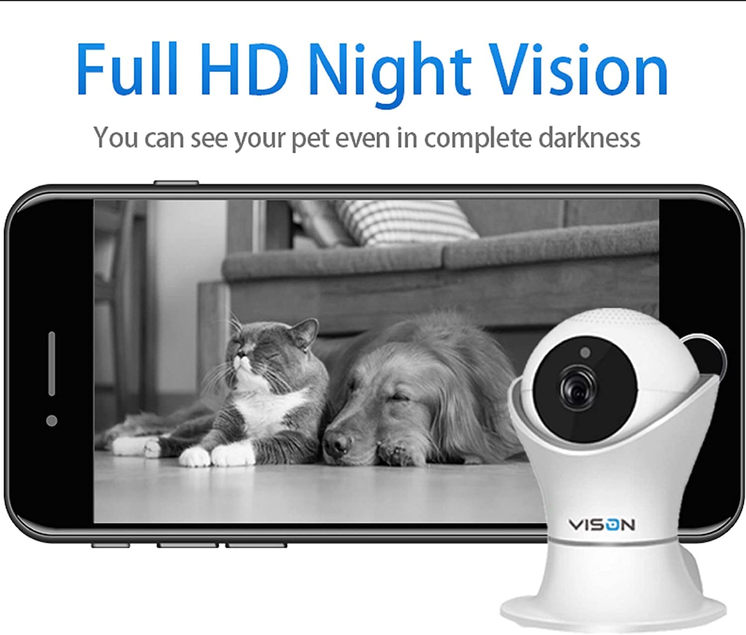 HD 1080p Pet Camera,Dog Camera 360° Pet Monitor Indoor Cat Camera with Night Vision and Two Way Audio
