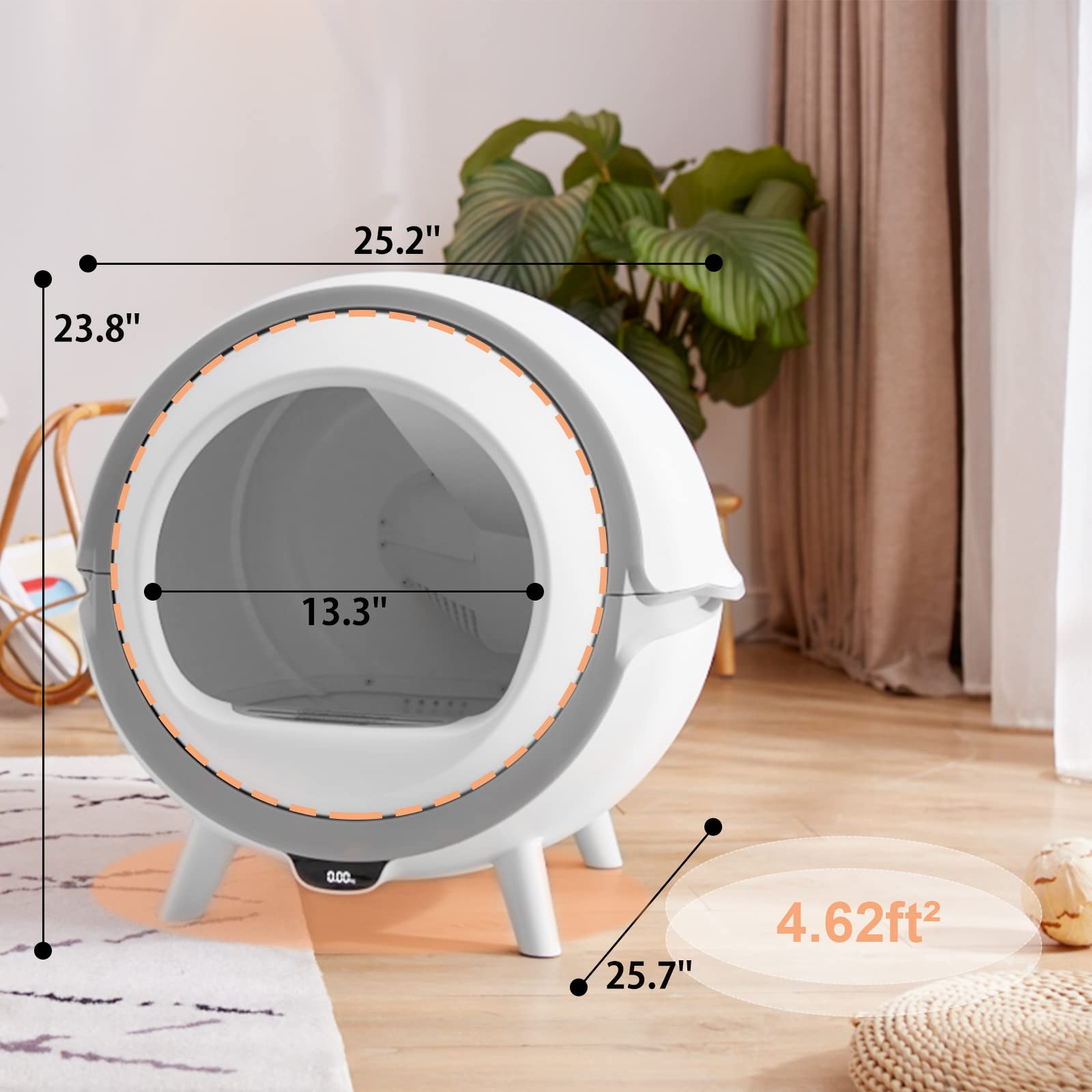 Self-Cleaning Cat Litter Box, FRAPOW No Scooping Automatic Cat Litter Box Safety Protection Extra Large Cabin Weight Sensor APP Control Timer Smart Cat Litter Box Washable Cleaning Cabin