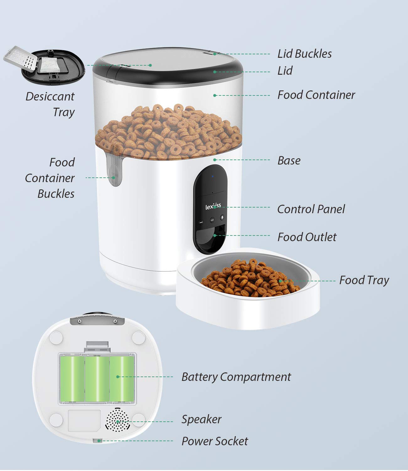 Automatic Cat Feeder, Dog Dispenser with Voice Recorder Programmable Portion Control Up to 10 Meals per Day, Smart APP Auto Food Feeder with Desiccant Bag for Small & Medium Pets 4L (Black)