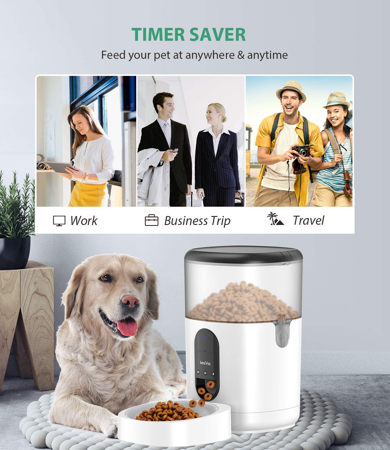 Automatic Cat Feeder, Dog Dispenser with Voice Recorder Programmable Portion Control Up to 10 Meals per Day, Smart APP Auto Food Feeder with Desiccant Bag for Small & Medium Pets 4L (Black)