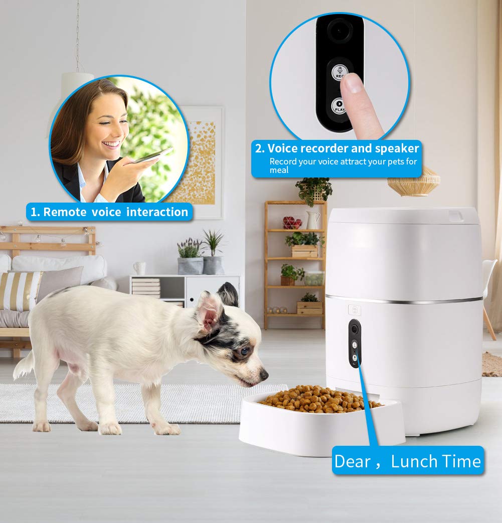 CrazyFire 6L Automatic Cat Feeder,Automatic Dog Feeder with APP Control,1080P HD Camera,Motion Sensor Alarm,Live Video and Audio Communication,Programmable Automatic Pet Feeder for Cat,Dog
