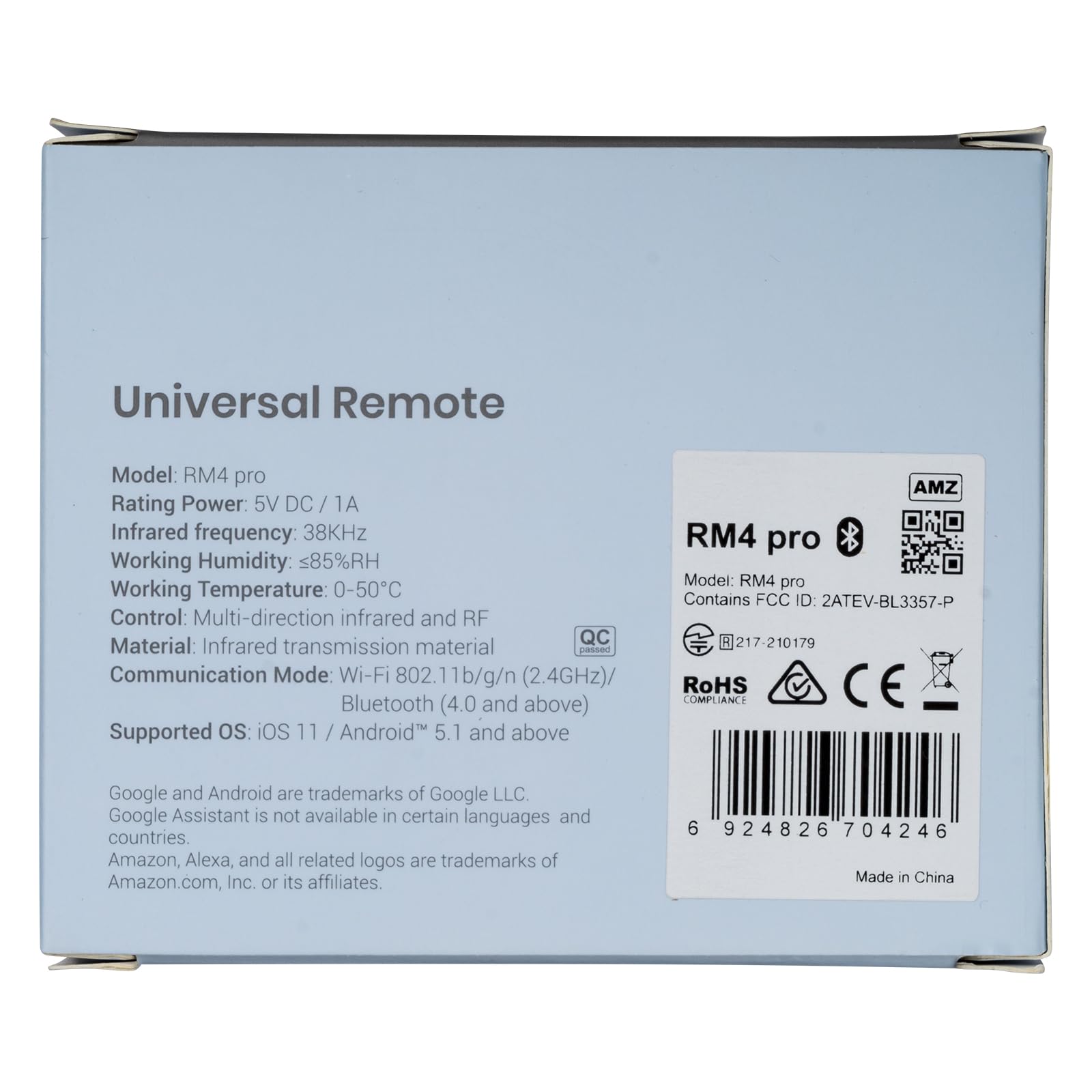BroadLink IR/RF Smart Home Hub-WiFi IR/RF Blaster for Home Automation, TV, Curtain, Shades Remote, Smart AC Controller, Works with Alexa, Google Assistant, IFTTT (RM4 pro)