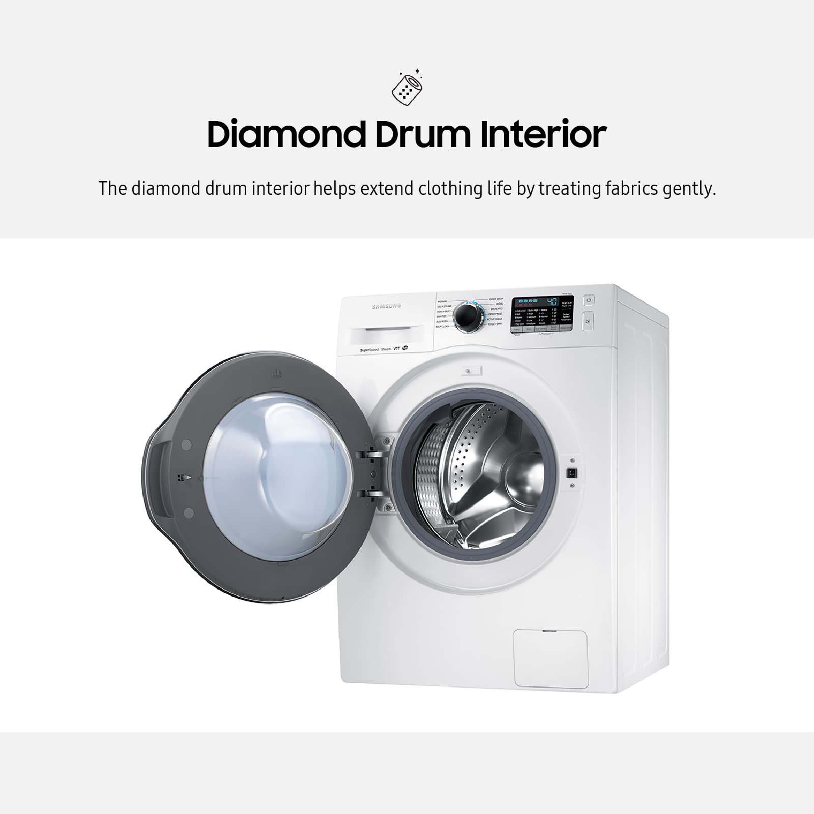 SAMSUNG 2.2 Cu Ft Compact Front Load Washer, Stackable for Small Spaces, 40 Minute Super Speed Washing Machine, Steam Wash Clothes, Self Cleaning, Energy Star Certified, WW22K6800AW/A2, White