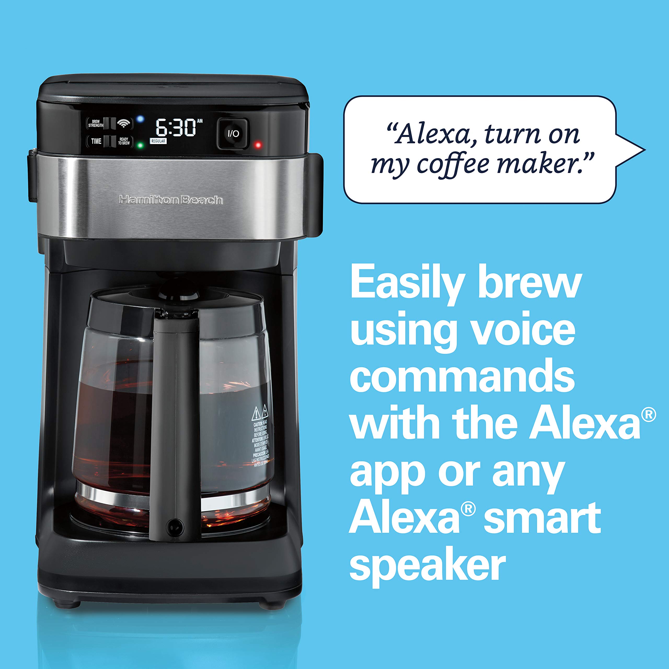 Hamilton Beach Works with Alexa Smart Coffee Maker, Programmable, 12 Cup Capacity, Black and Stainless Steel (49350) β A Certified for Humans Device