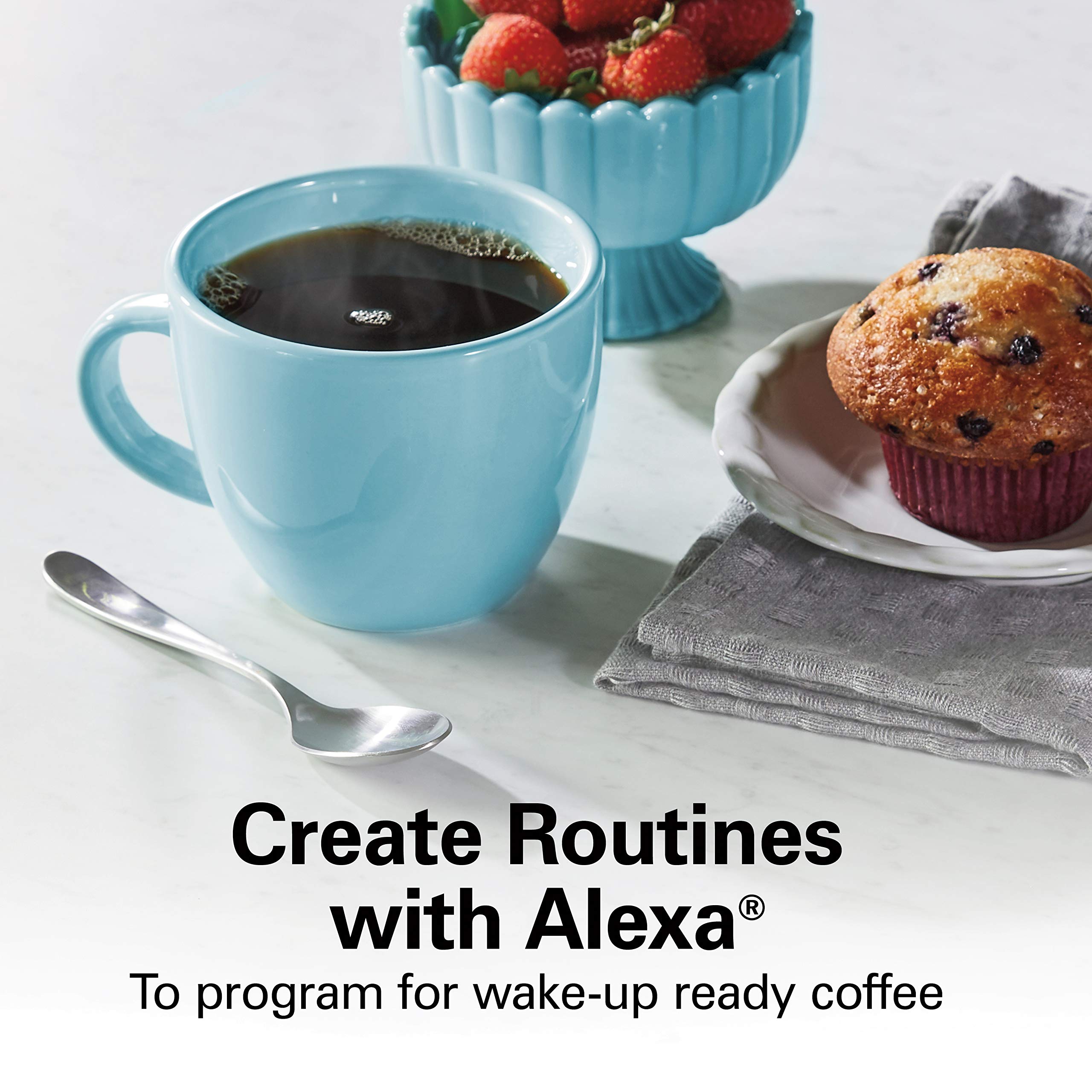 Hamilton Beach Works with Alexa Smart Coffee Maker, Programmable, 12 Cup Capacity, Black and Stainless Steel (49350) β A Certified for Humans Device
