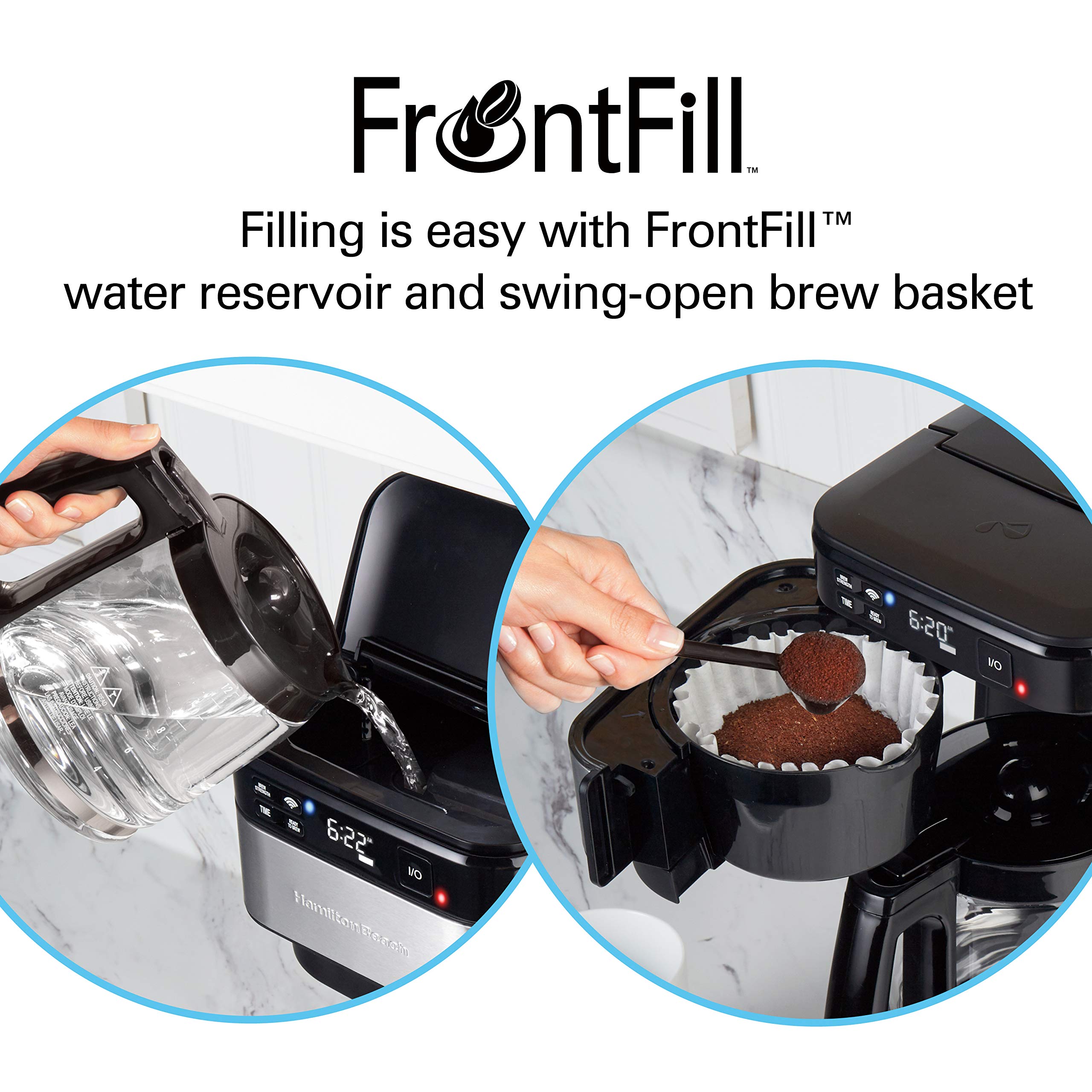 Hamilton Beach Works with Alexa Smart Coffee Maker, Programmable, 12 Cup Capacity, Black and Stainless Steel (49350) β A Certified for Humans Device