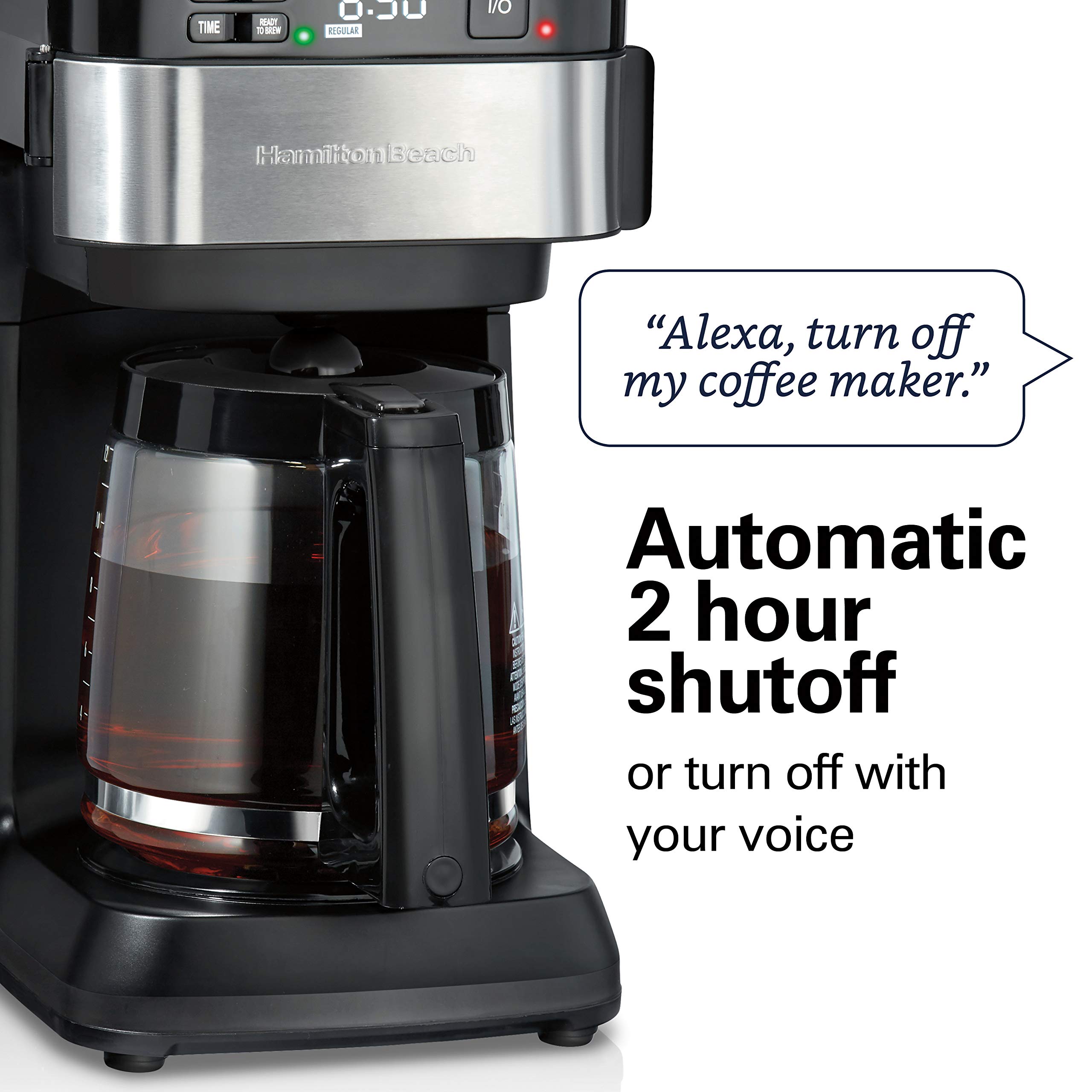 Hamilton Beach Works with Alexa Smart Coffee Maker, Programmable, 12 Cup Capacity, Black and Stainless Steel (49350) β A Certified for Humans Device