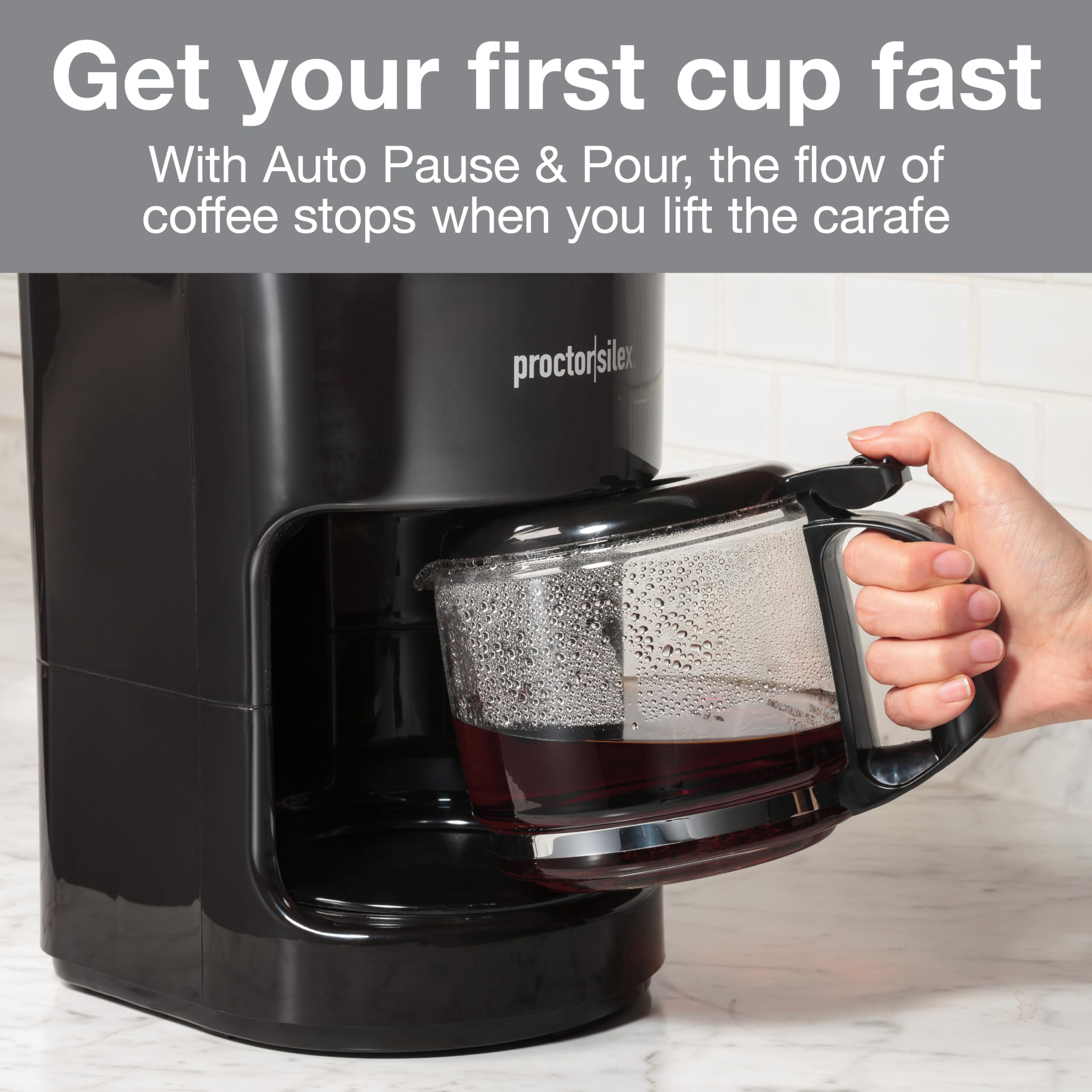 Proctor Silex 10-Cup Coffee Maker, Works with Smart Plugs That Are Compatible with Alexa (48351), Auto Pause and Serve, Black