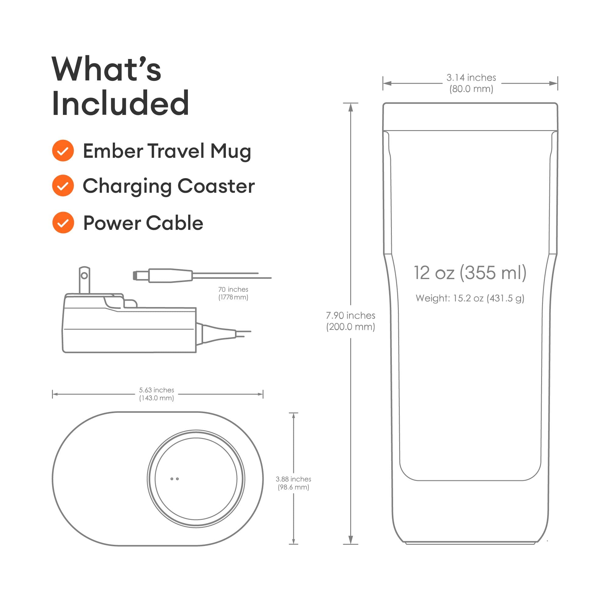 Ember Temperature Control Travel Mug 2, 12 oz, Black, 3-hr Battery Life - App Controlled Heated Coffee Travel Mug - Improved Design