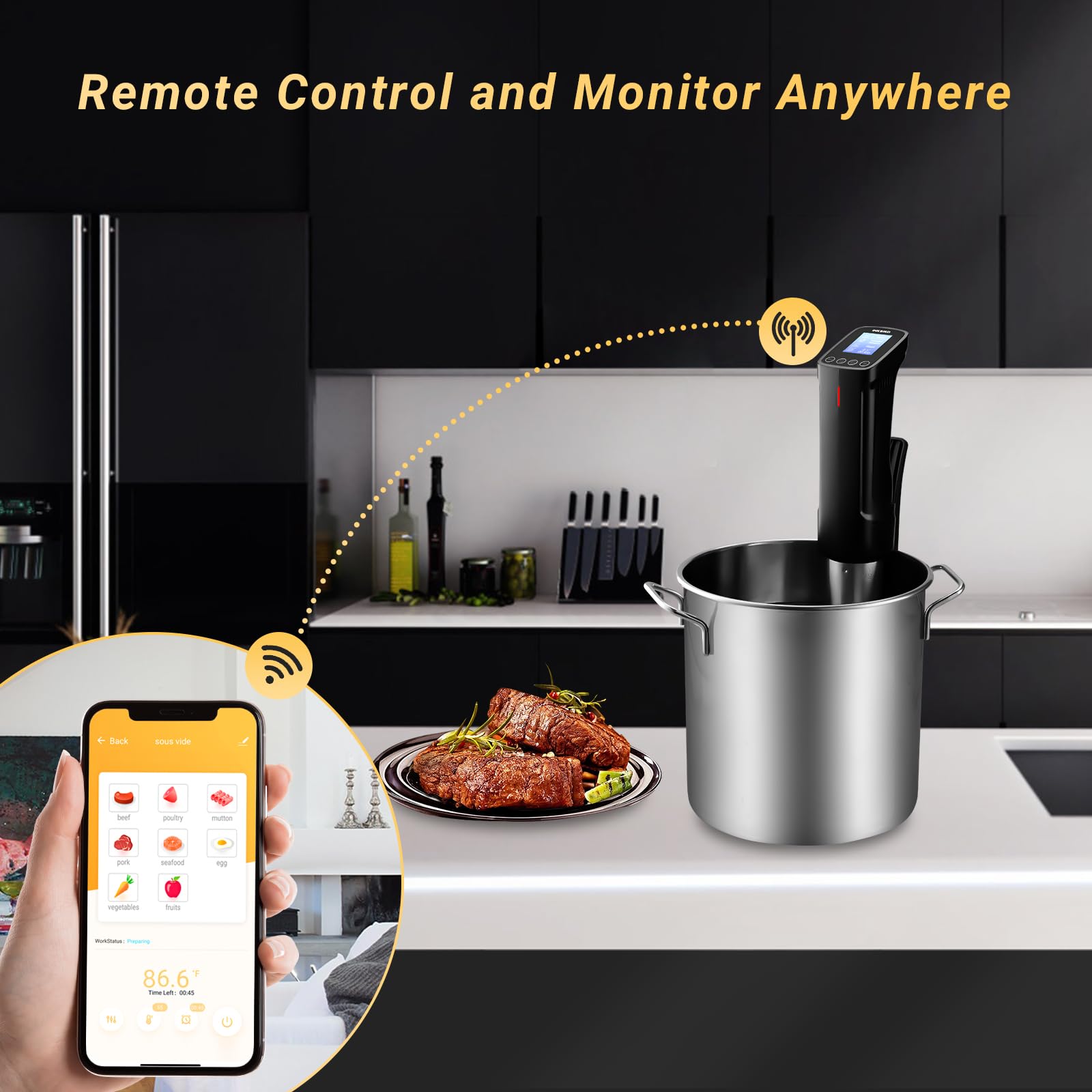Inkbird Sous Vide Precision Cooker ISV-100W | 1000 Watts WIFI Sous-Vide Cooking Cooker Immersion Circulator | Preset Recipes on APP and Thermal Immersion Sous Vide Machines (American Standard)