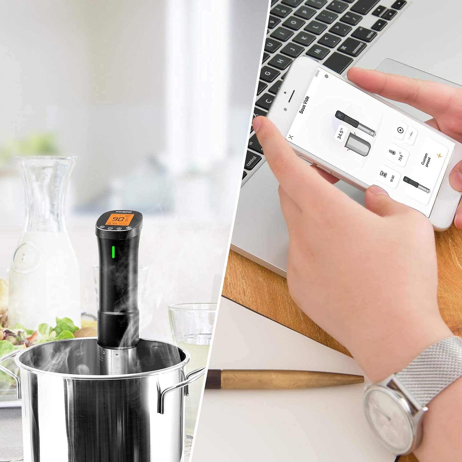 Sous Vide Cooker| Inkbird Wifi Sous Vide Mchine Precision Cooker, 1000W Immersion Circulator with Recipes,Timer | Ultra-Quiet : ISV-200W