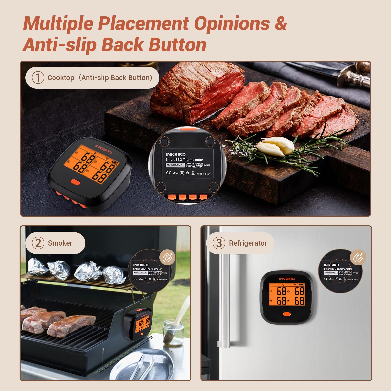Inkbird WiFi Grill Meat Thermometer IBBQ-4T with 4 Colored Probes, Wireless Barbecue Meat Thermometer with Calibration, Timer, High and Low Temperature Alarm for Smoker, Oven, Kitchen, Drum