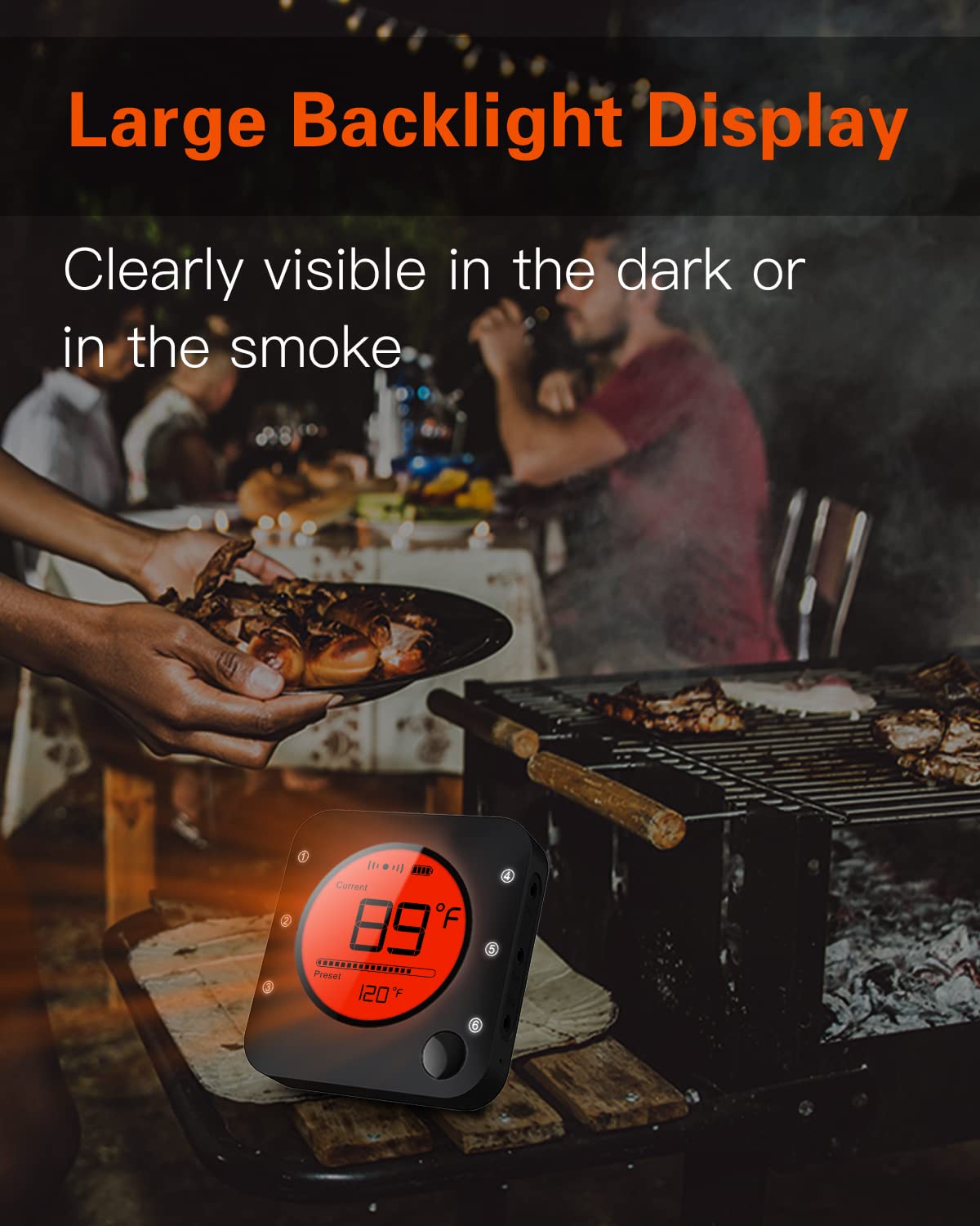 BFOUR Meat Thermometer Wireless Bluetooth, Digital Meat Thermometer with Dual Probe, Wireless Remote BBQ Thermometer for Smoker Kitchen Cooking Grill Thermometer Timer for Grilling BBQ Oven Candy