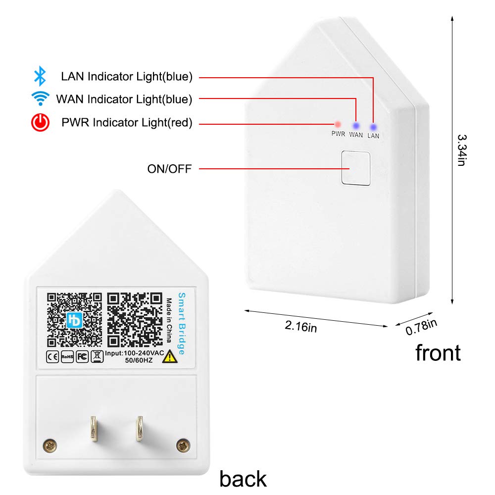 Bluetooth Mesh Smart Bridge Smart Hub Connect to Wi-Fi, Only Work for HaoDeng Bluetooth Mesh Smart Devices, Enables Remote Access to the Bluetooth Smart Lighting, Compatible with Alexa, Google Home