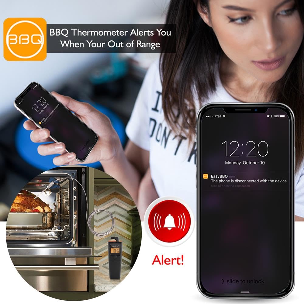 NutriChef Bluetooth Grill BBQ Meat Thermometer Digital Wireless Grill Thermometer, Timer, Alarm, 150 ft Barbecue Cooking Kitchen Food Meat Thermometer for Smoker, Oven