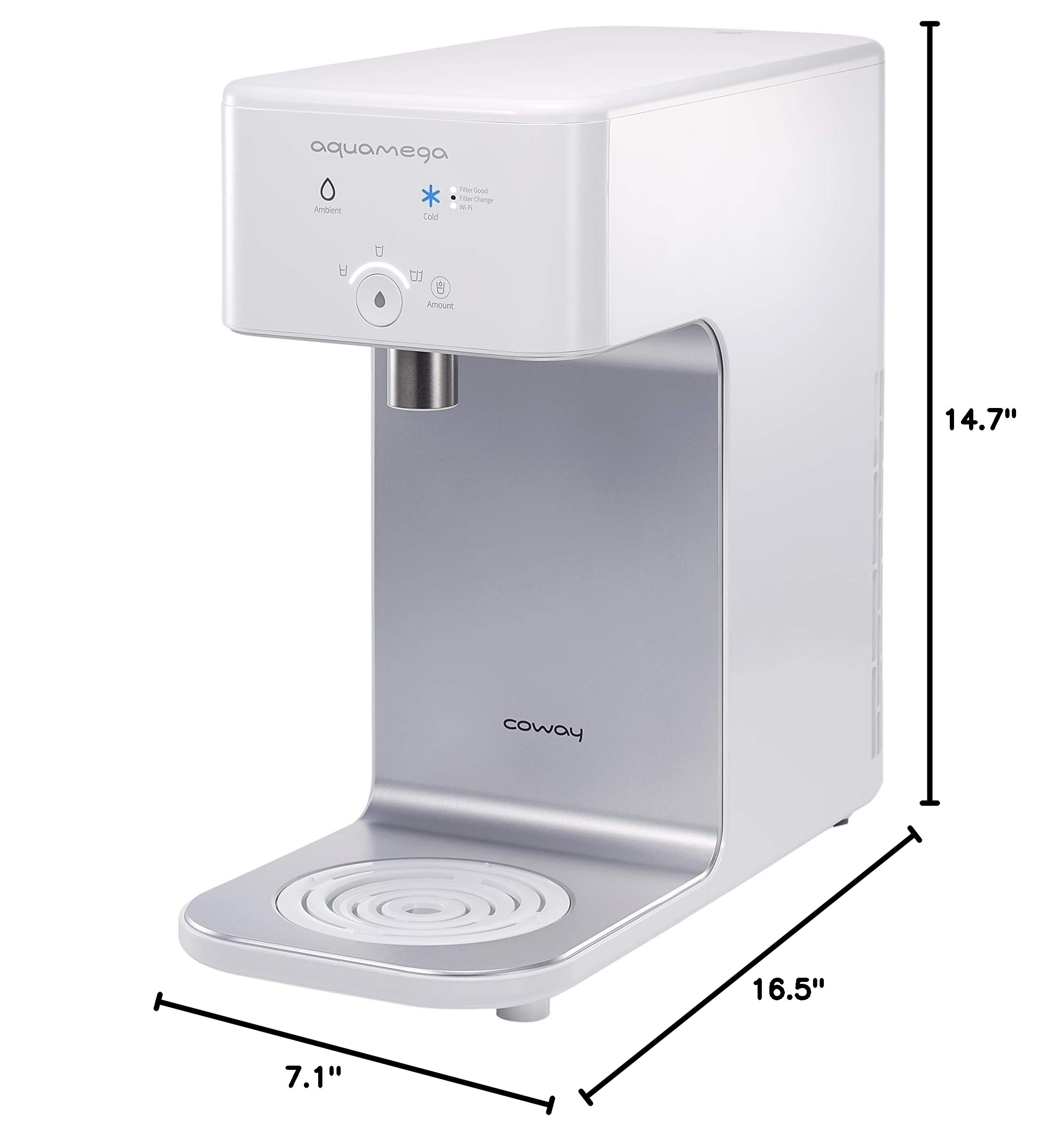 Coway Aquamega 200C Countertop Water Purifier with a cold-water setting, a new advanced filter, and Coway Io-Care app connectivity