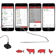NutriChef Smart Bluetooth BBQ Thermometer - Upgraded Stainless Probe Safe to Leave in Grill, Outdoor Barbecue or Meat Smoker - Wireless Remote Alert iOS Android Phone WiFi App - PWIRBBQ40