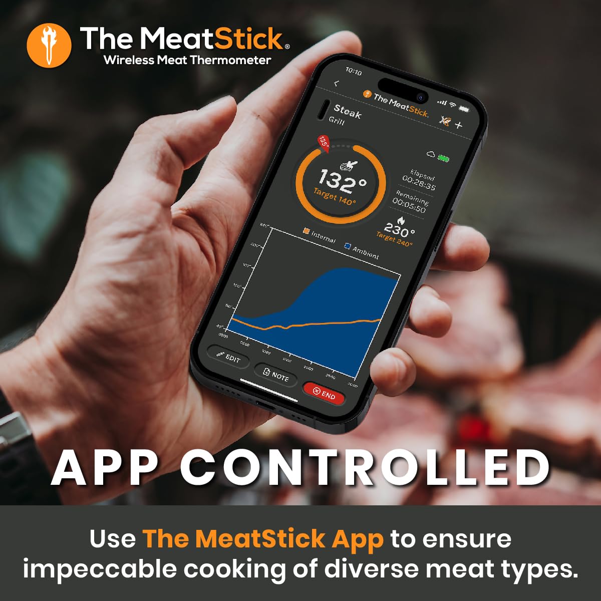 MeatStick Xtender Set (Red) | Smart Meat Thermometer with Bluetooth | 300ft Wireless Range | for BBQ, Kitchen, Smoker, Air Fryer, Deep Frying, Oven, Sous Vide, Grill, Rotisserie