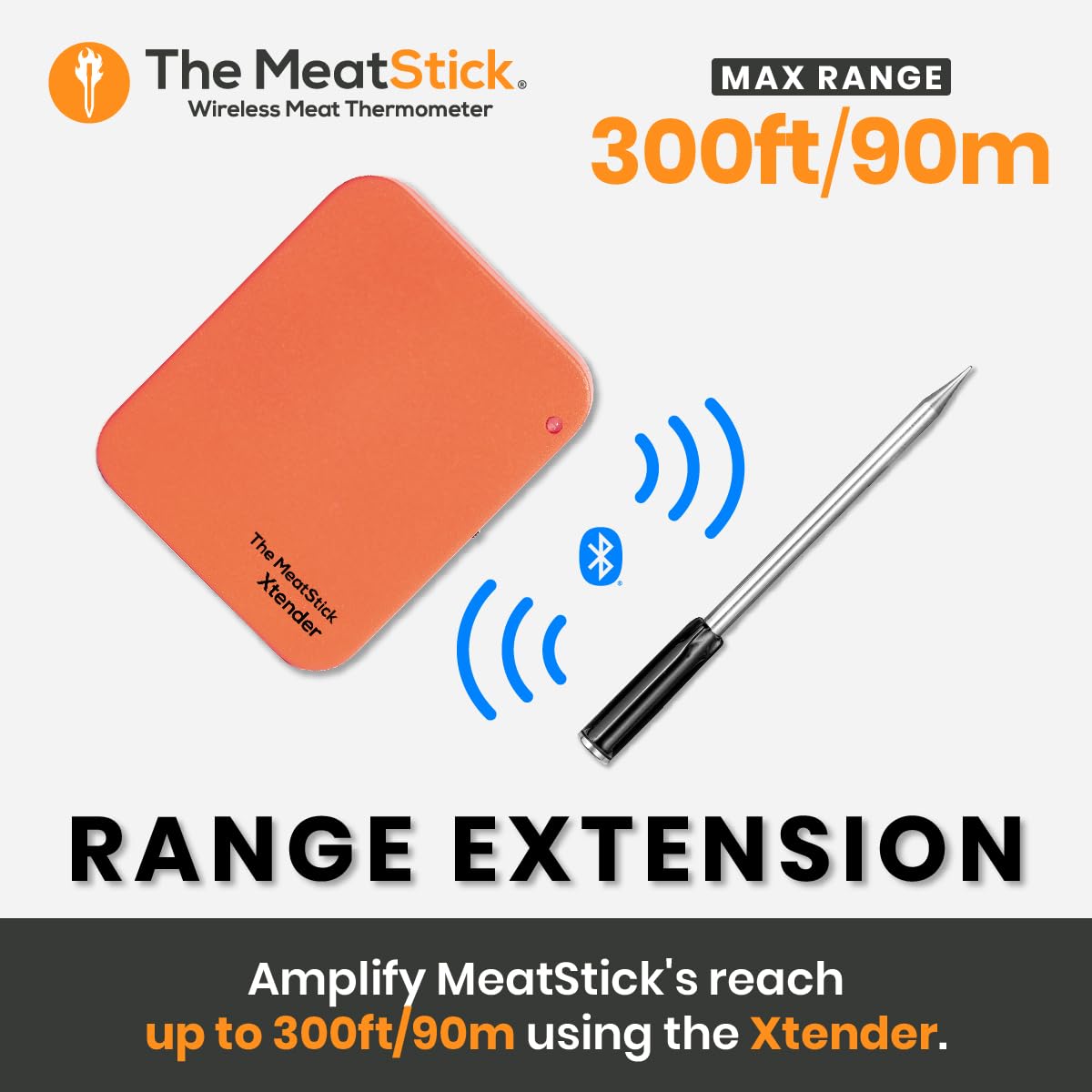 MeatStick Xtender Set (Red) | Smart Meat Thermometer with Bluetooth | 300ft Wireless Range | for BBQ, Kitchen, Smoker, Air Fryer, Deep Frying, Oven, Sous Vide, Grill, Rotisserie