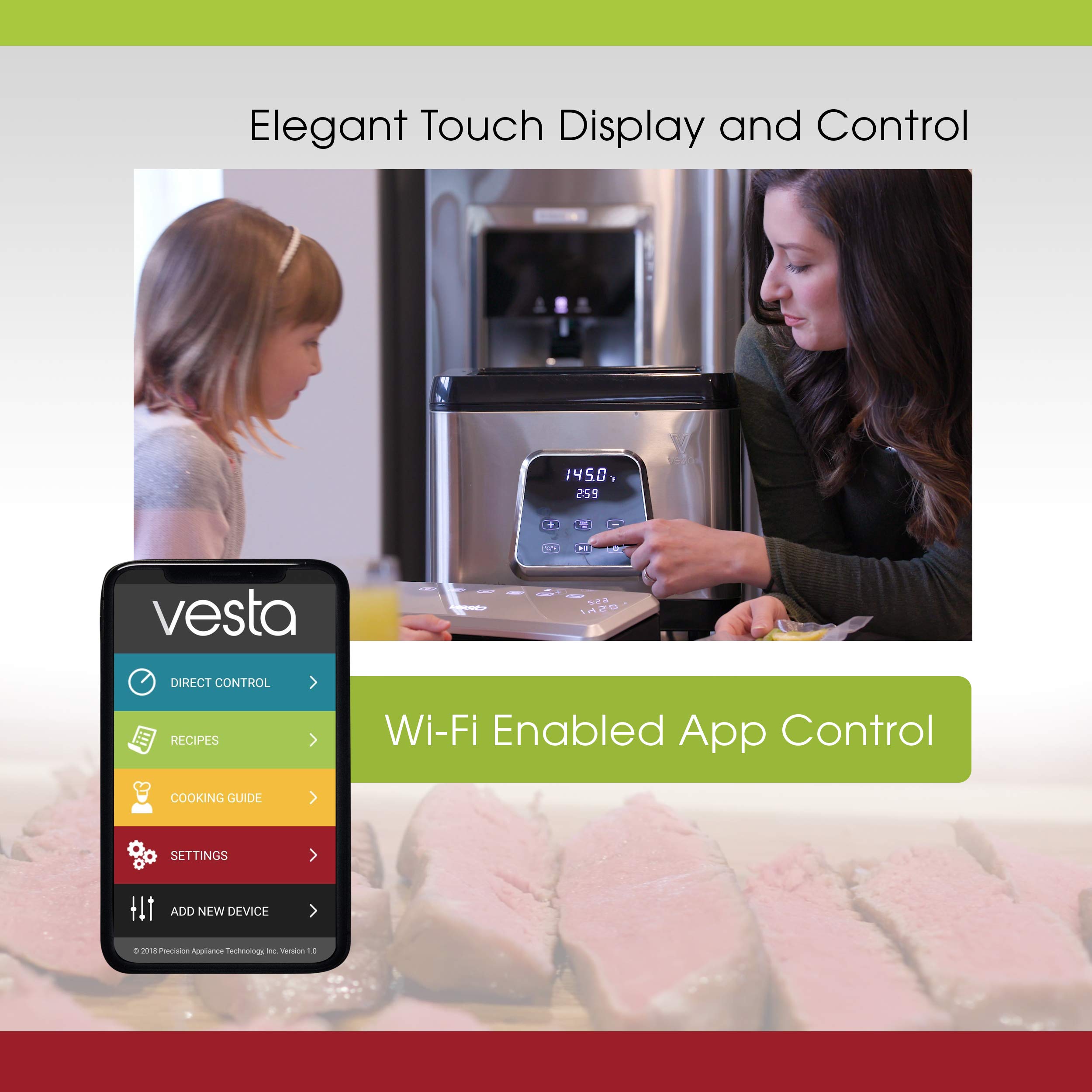 Sous Vide Water Oven by Vesta Precision - Perfecta | Powerful Pump Design | Accurate Temperature | Touch Panel or Wi-Fi App Control | Max/Min Water Level | 650 Watts | 10 Liter Capacity
