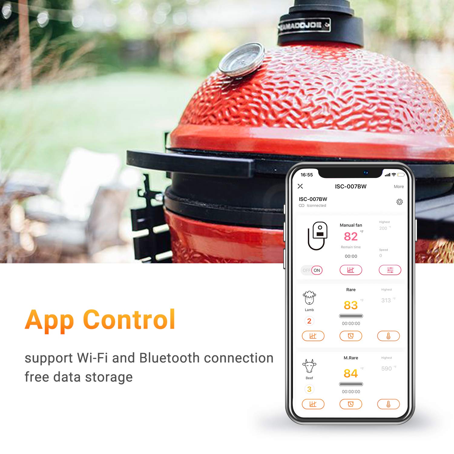 Inkbird Wifi Bluetooth BBQ Temperature Controller ISC-007BW, Automatic Smoker Fan Controller Grill Thermometer with 3 Probes for Big Green Egg, Kamado Joe, Weber, Primo, Vision Grill, Akorn Kamado
