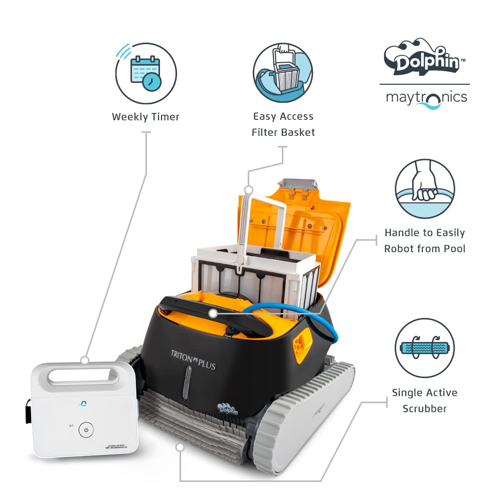 Dolphin Triton PS Plus Robotic Pool Vacuum Cleaner with Upgraded Ultra-Fine Filters and WiFi Connectivity for Hassle-Free Pool Cleaning, Ideal for Swimming Pools up to 50 Feet