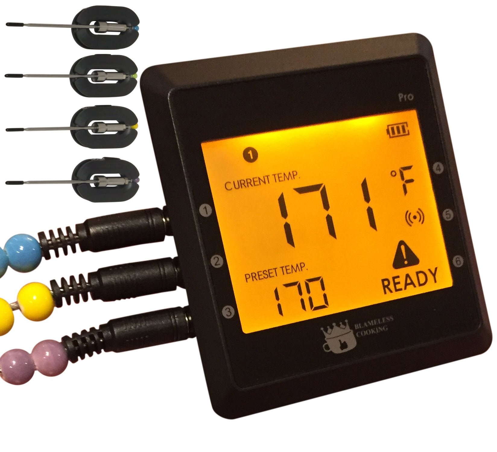 Best Digital Meat Thermometer, Max 6-Probe Smart Bluetooth Wireless Remote Thermometer 300 Feet Away w/Phone APP Alarm/Timer, 4 Stainless Steel Probes for Kitchen Oven, BBQ Grill, Smoker