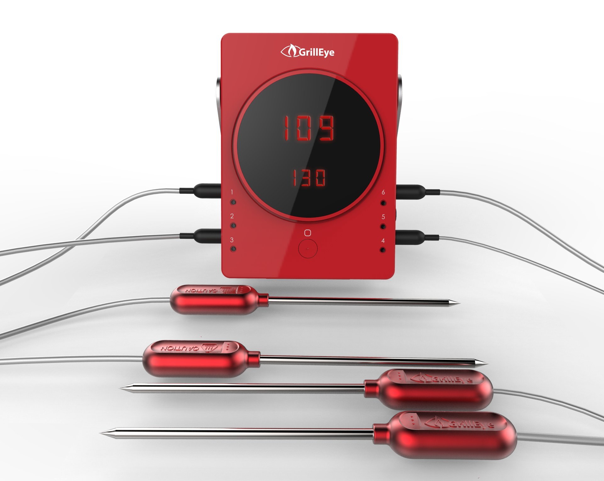 GrillEye GE0001 Smart Bluetooth Grilling & Smoking Thermometer, Red