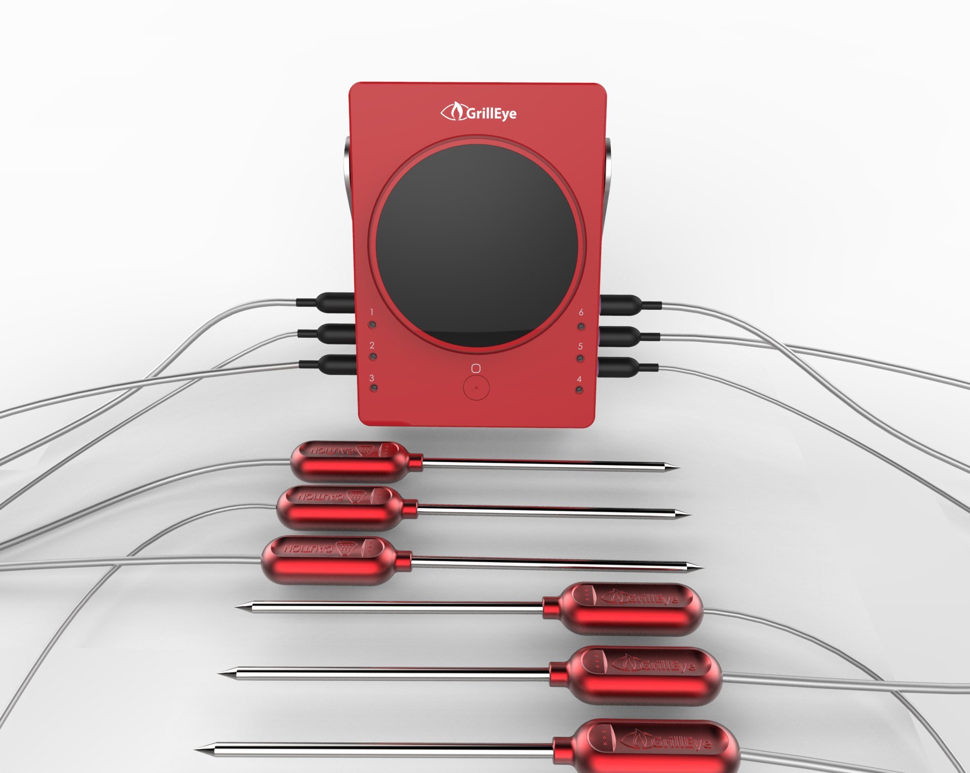 GrillEye GE0001 Smart Bluetooth Grilling & Smoking Thermometer, Red