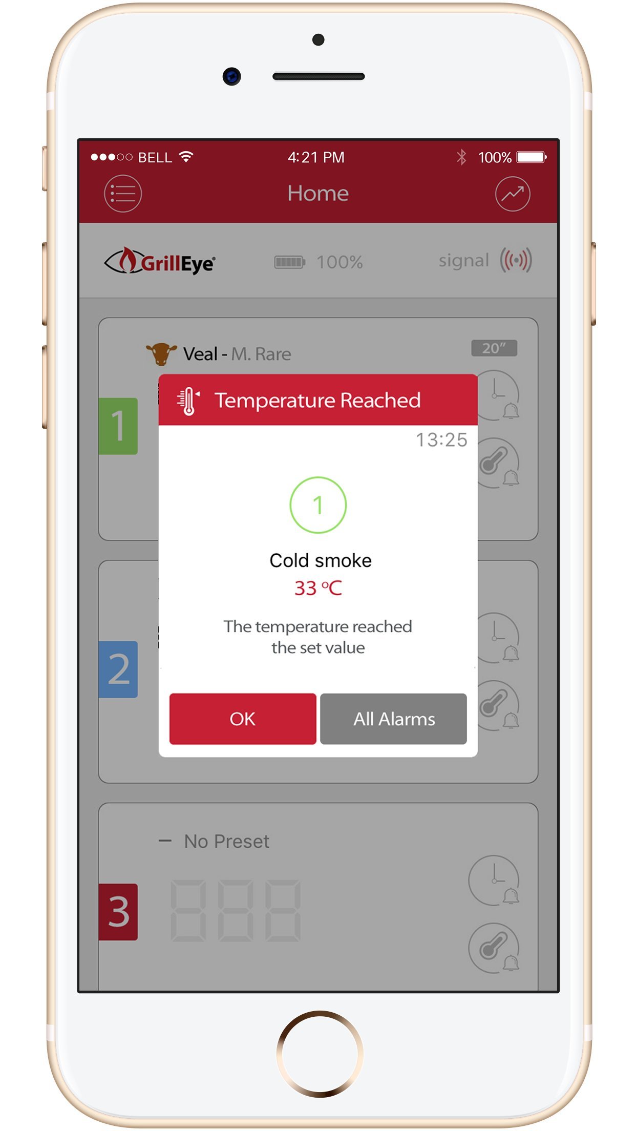 GrillEye GE0001 Smart Bluetooth Grilling & Smoking Thermometer, Red