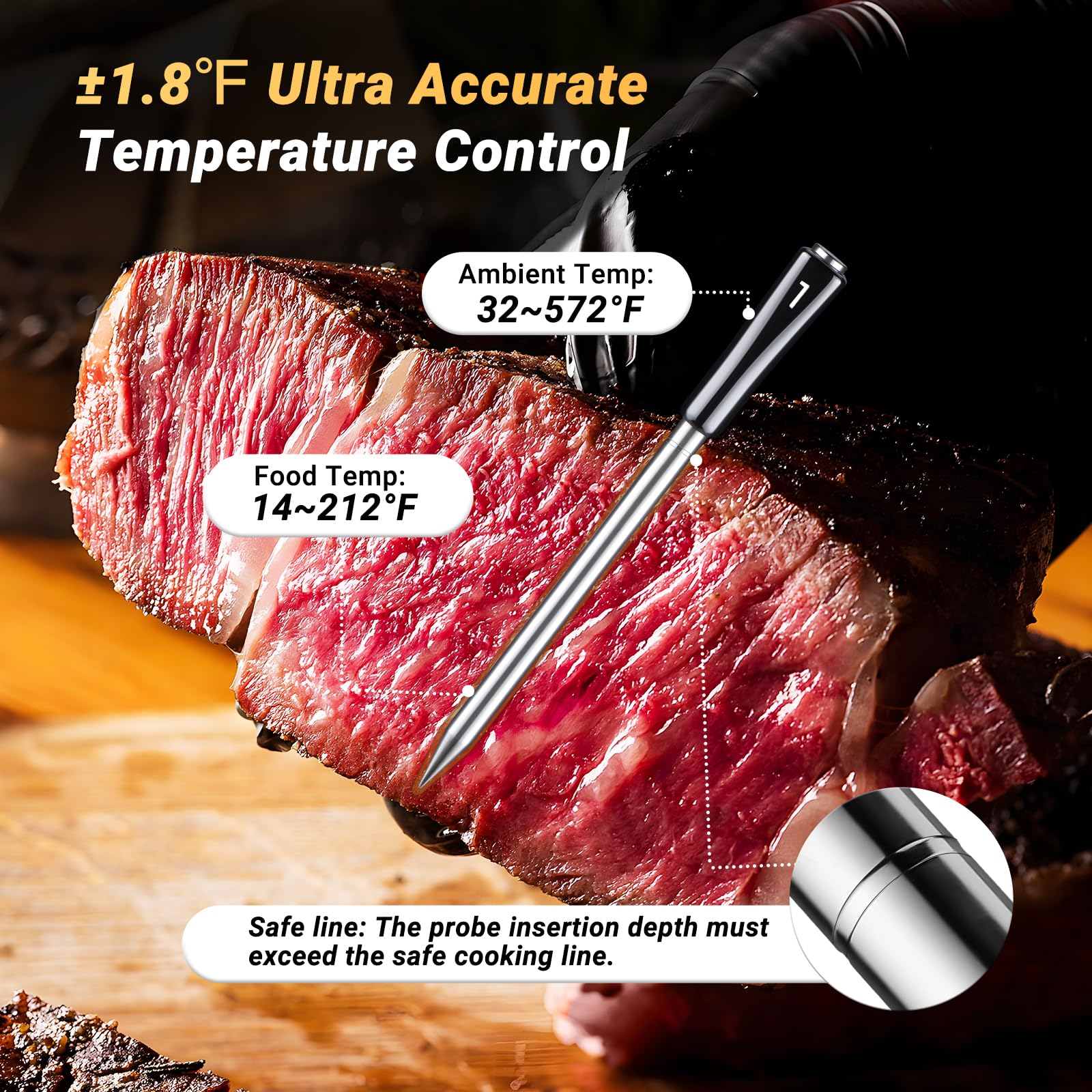 Inkbird Grill Thermometer,Bluetooth Smoker Thermometer,Cooking Digital BBQ Thermometer with 150FT,Alarm and Timer Kitchen Meat Thermometer for Grilling,Roasting,Oven,3 Meat Probes and 1 Oven Probe