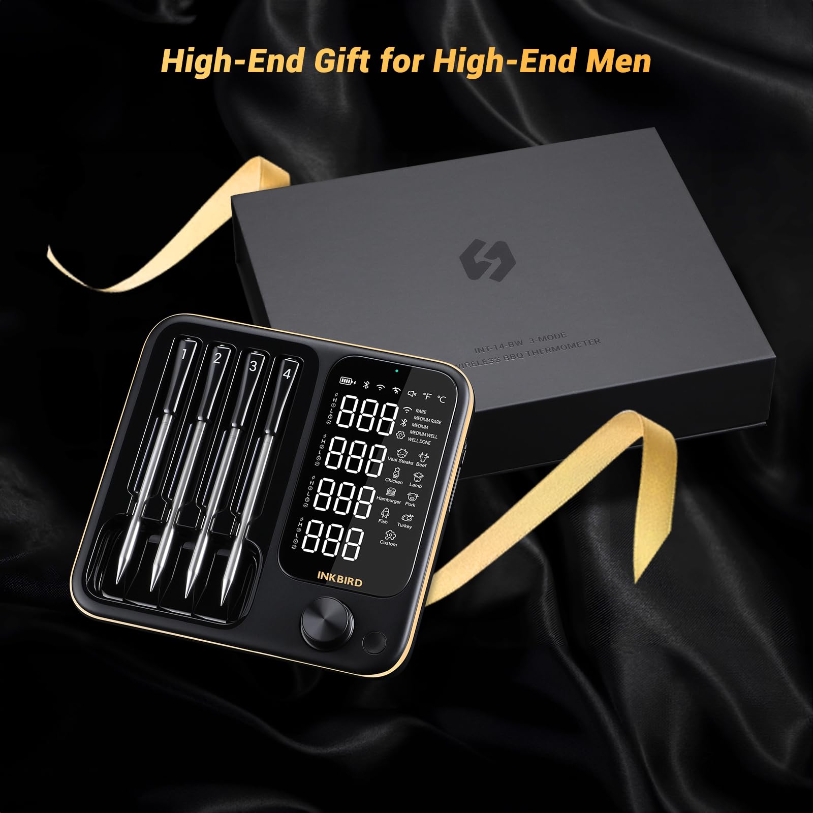 Inkbird Grill Thermometer,Bluetooth Smoker Thermometer,Cooking Digital BBQ Thermometer with 150FT,Alarm and Timer Kitchen Meat Thermometer for Grilling,Roasting,Oven,3 Meat Probes and 1 Oven Probe