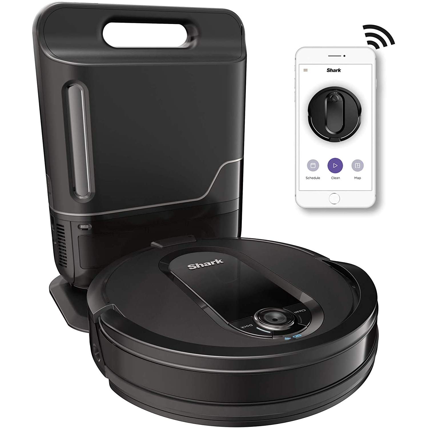 Shark RV1001AE IQ Robot Self-Empty XL, Robot Vacuum with IQ Navigation, Home Mapping, Self-Cleaning Brushroll, Wi-Fi Connected, Works with Alexa, Black