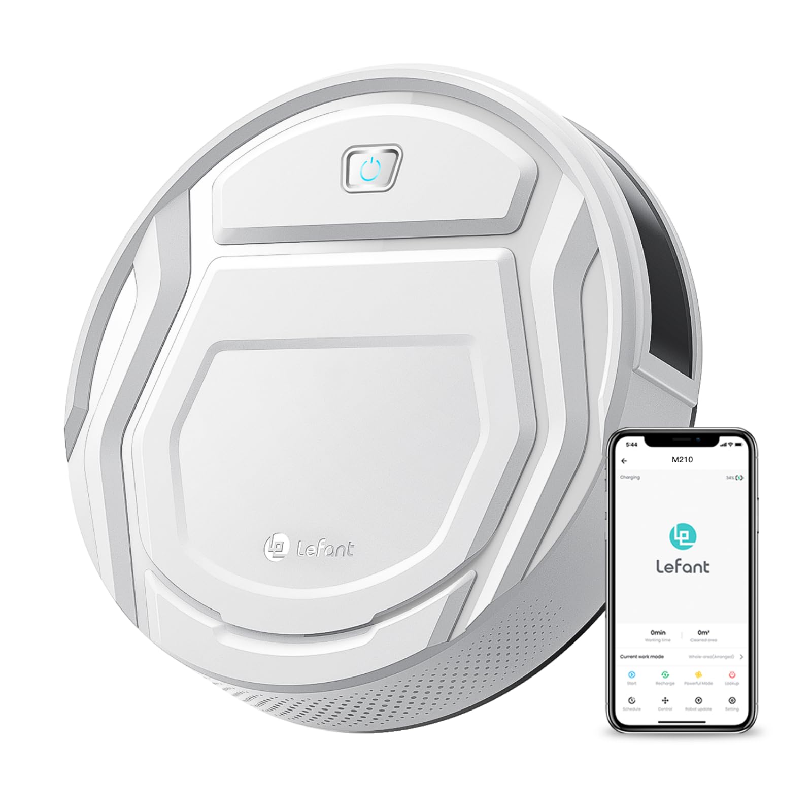 Lefant Robot Vacuum Cleaner, Tangle-Free, Strong Suction, Slim, Low Noise, Automatic Self-Charging, Wi-Fi/App/Alexa Control, Ideal for Pet Hair Hard Floor and Daily Cleaning, M210 White