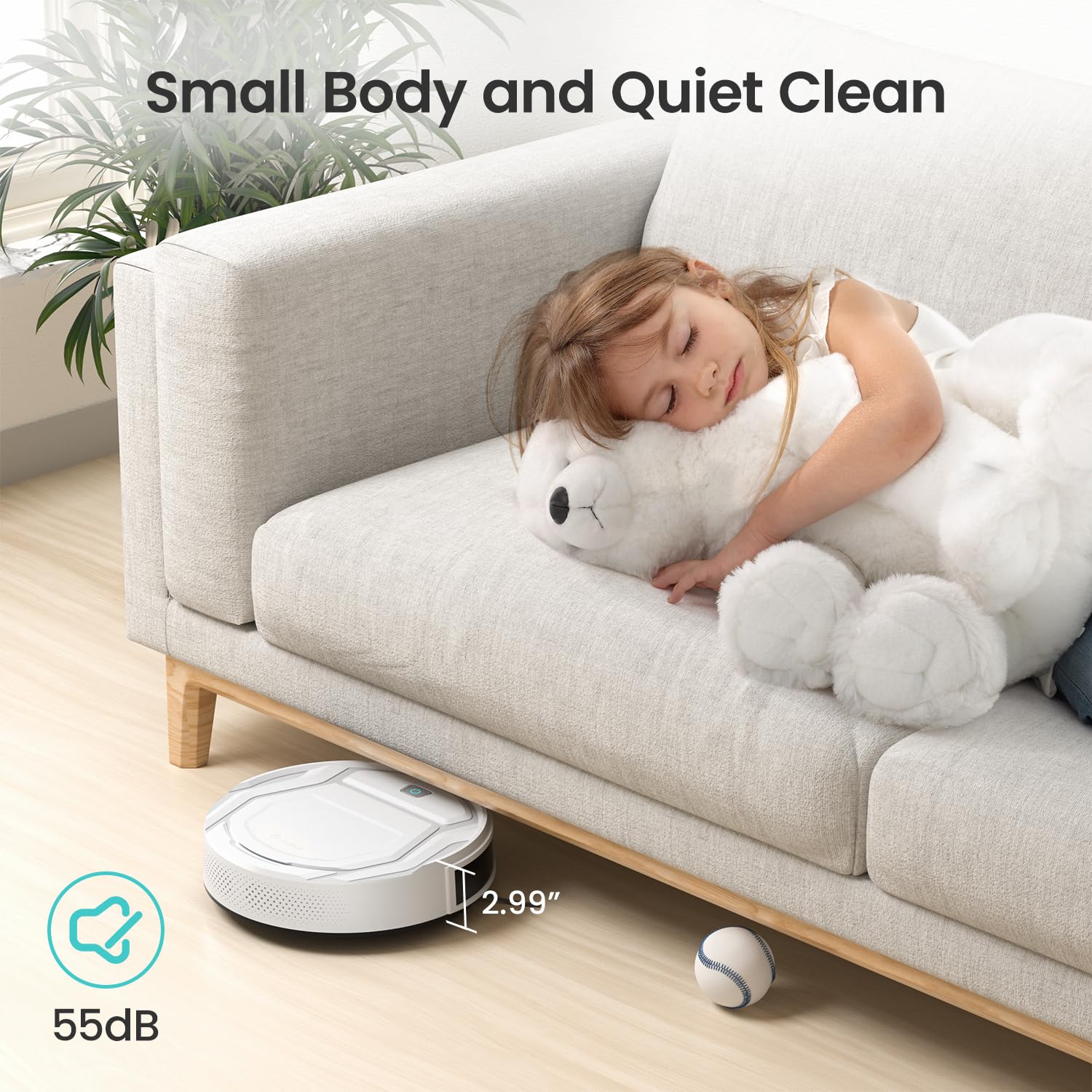 Lefant Robot Vacuum Cleaner, Tangle-Free, Strong Suction, Slim, Low Noise, Automatic Self-Charging, Wi-Fi/App/Alexa Control, Ideal for Pet Hair Hard Floor and Daily Cleaning, M210 White
