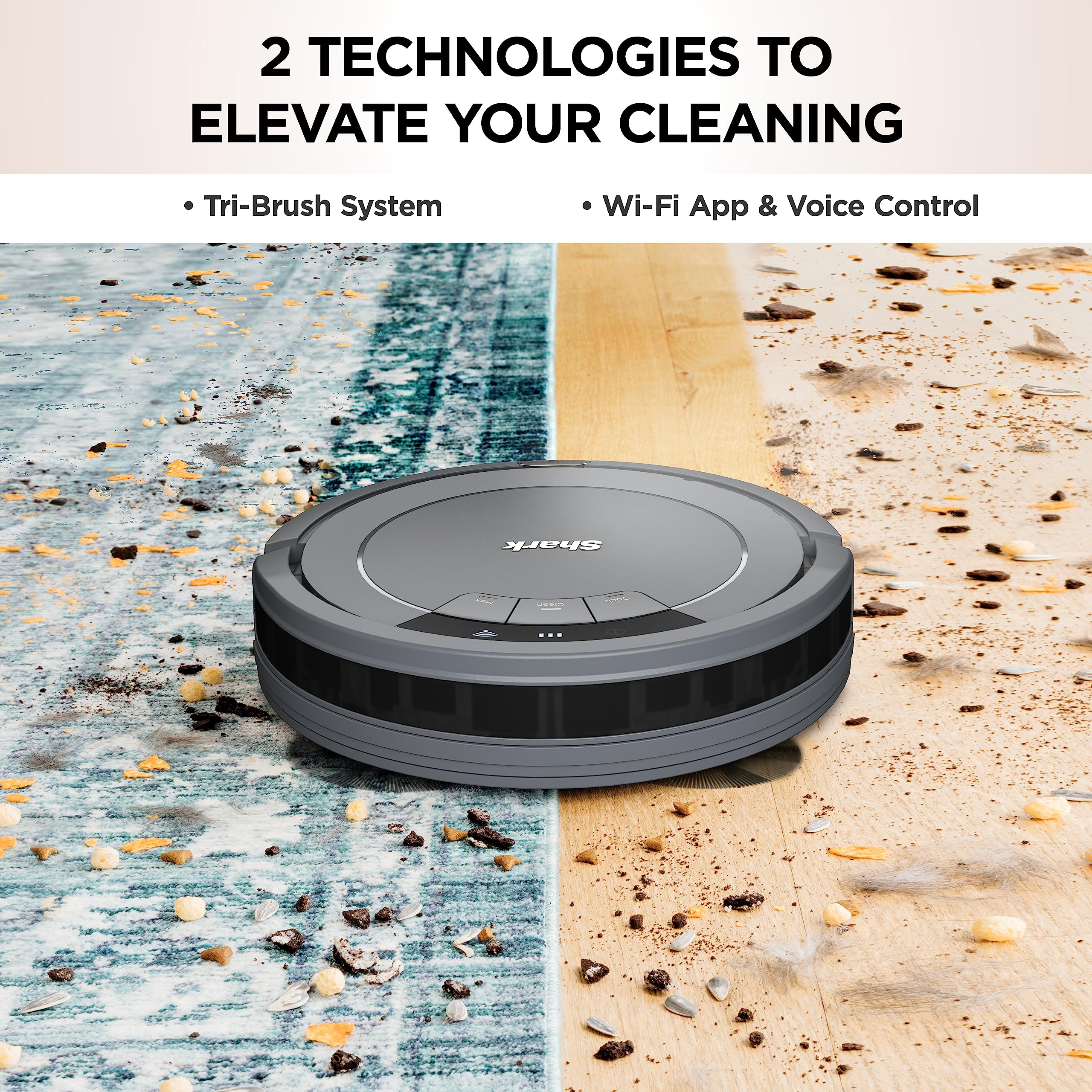 Shark ION Robot Vacuum AV753, Wi Fi Connected, 120min Runtime, Works with Alexa, Multi Surface Cleaning , Grey