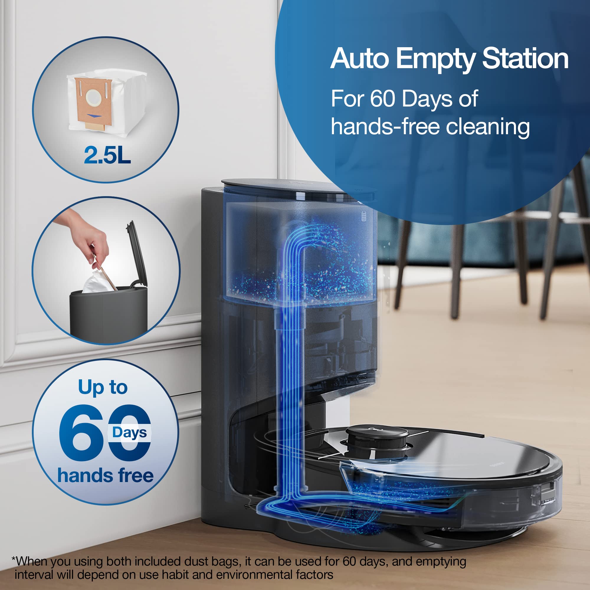 ECOVACS Deebot N8 Pro+ Robot Vacuum and Mop Cleaner, Self Emptying Robot Vacuum, 2600Pa Suction, Laser Based LiDAR Navigation, Carpet Detection, Multi Floor Mapping, Personalized Cleaning