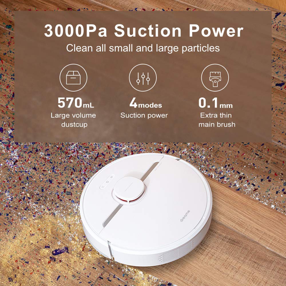 Dreametech D9 Robot Vacuum and Mop Combo, 2 in 1 Vacuum Cleaner with Lidar Navigation, 3000Pa Strong Suction Power, 150min Runtime, Compatible with Alexa, Smart Mapping for Carpet, Hard Floor