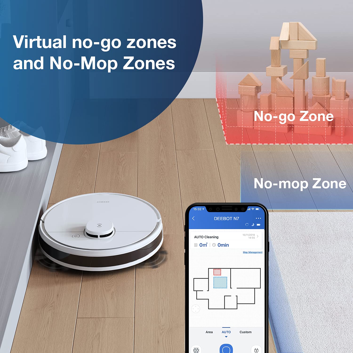 ECOVACS Deebot OZMO N7 Robot Vacuum and Mop Cleaner, Laser Navigation, Lidar-Assisted Object Avoidance, 2300Pa Suction, Multi-Floor Map, Selective Room Cleaning, No-go Zones and No-mop Zones (White)