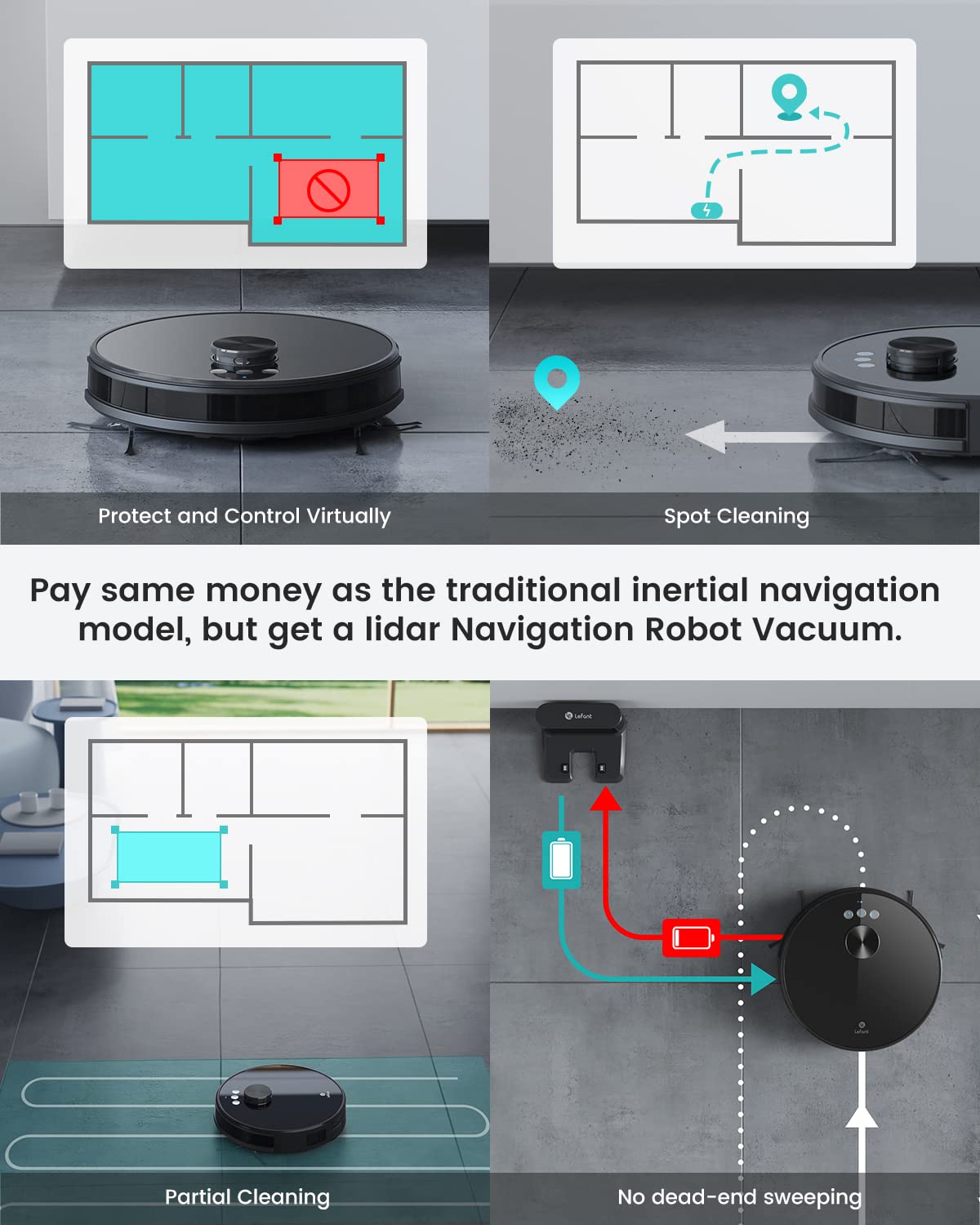 Lefant Robot Vacuum Lidar Navigation, Real-time maps, No-go Zone, Area Cleaning, Works with Alexa Echo and APP Control, Quiet Smart Vacuum Robot Cleaner Good for Hardwood Floors, Low Pile Carpet LS1