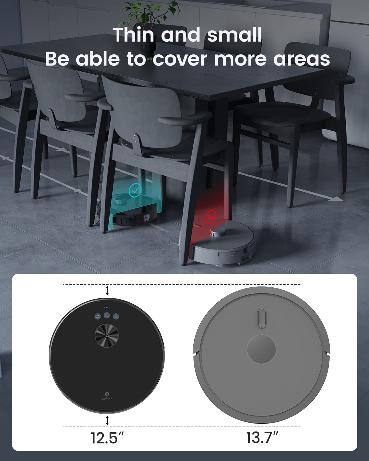 Lefant Robot Vacuum Lidar Navigation, Real-time maps, No-go Zone, Area Cleaning, Works with Alexa Echo and APP Control, Quiet Smart Vacuum Robot Cleaner Good for Hardwood Floors, Low Pile Carpet LS1