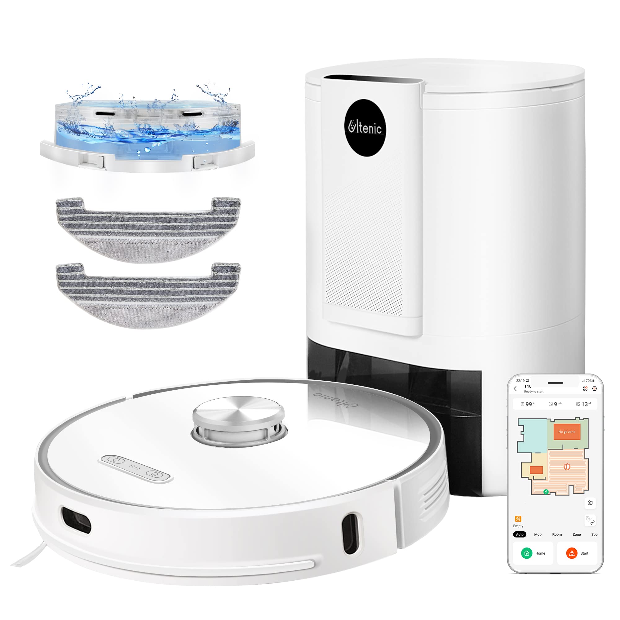 Ultenic T10 Robot Vacuum Self Emptying, Robot Vacuum and Mop Combo, 60-Day Capacity, LiDAR Navigation, 3000Pa Strong Suction, APP & Remote & Alexa Control, Ideal for Pet Hair, Hard Floor and Carpet