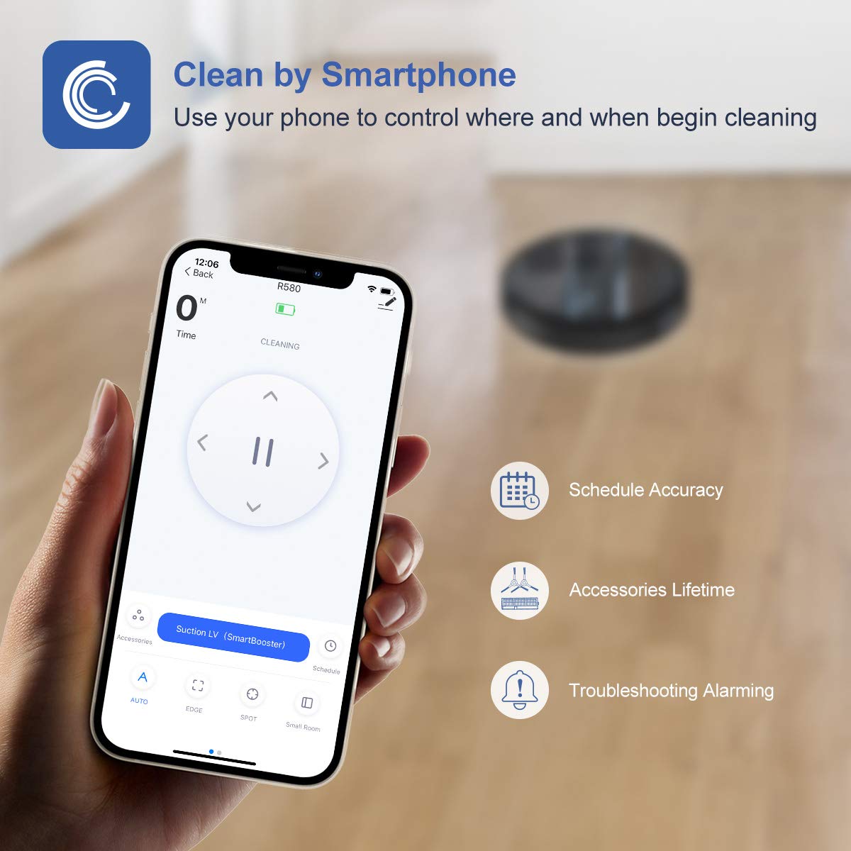 Coredy R580 Robot Vacuum Cleaner, Wi-Fi, App Controls, Work with Alexa, Sweep and Mop, 2000pa Strong Suction, Virtual Boundary Supported, Slim, Quiet Robotic Vacuum Cleaner Cleans Hard Floor to Carpet