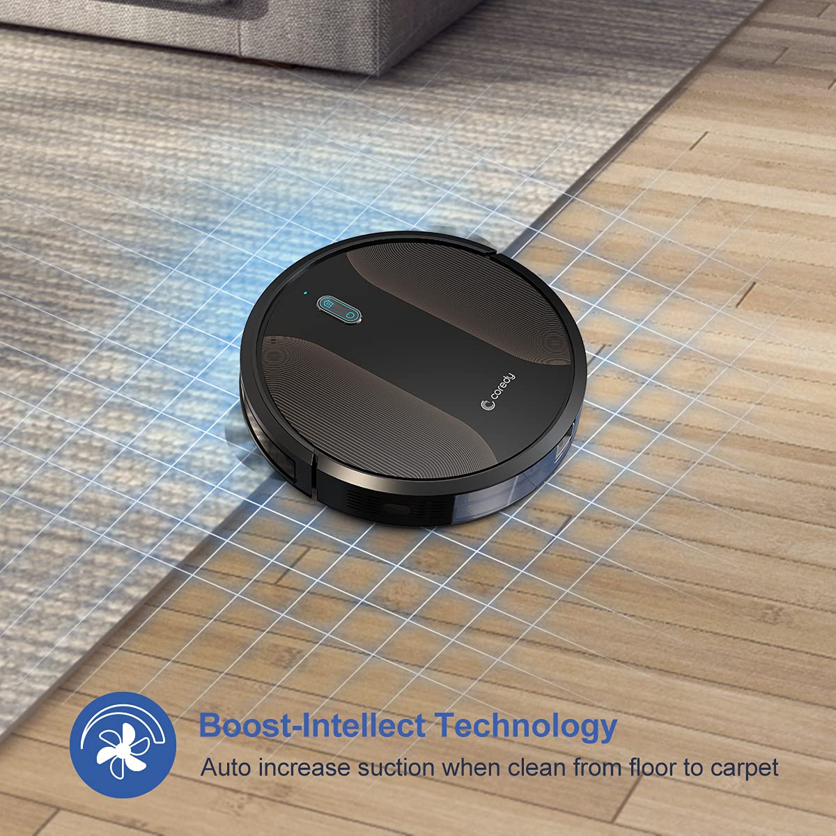 Coredy R580 Robot Vacuum Cleaner, Wi-Fi, App Controls, Work with Alexa, Sweep and Mop, 2000pa Strong Suction, Virtual Boundary Supported, Slim, Quiet Robotic Vacuum Cleaner Cleans Hard Floor to Carpet