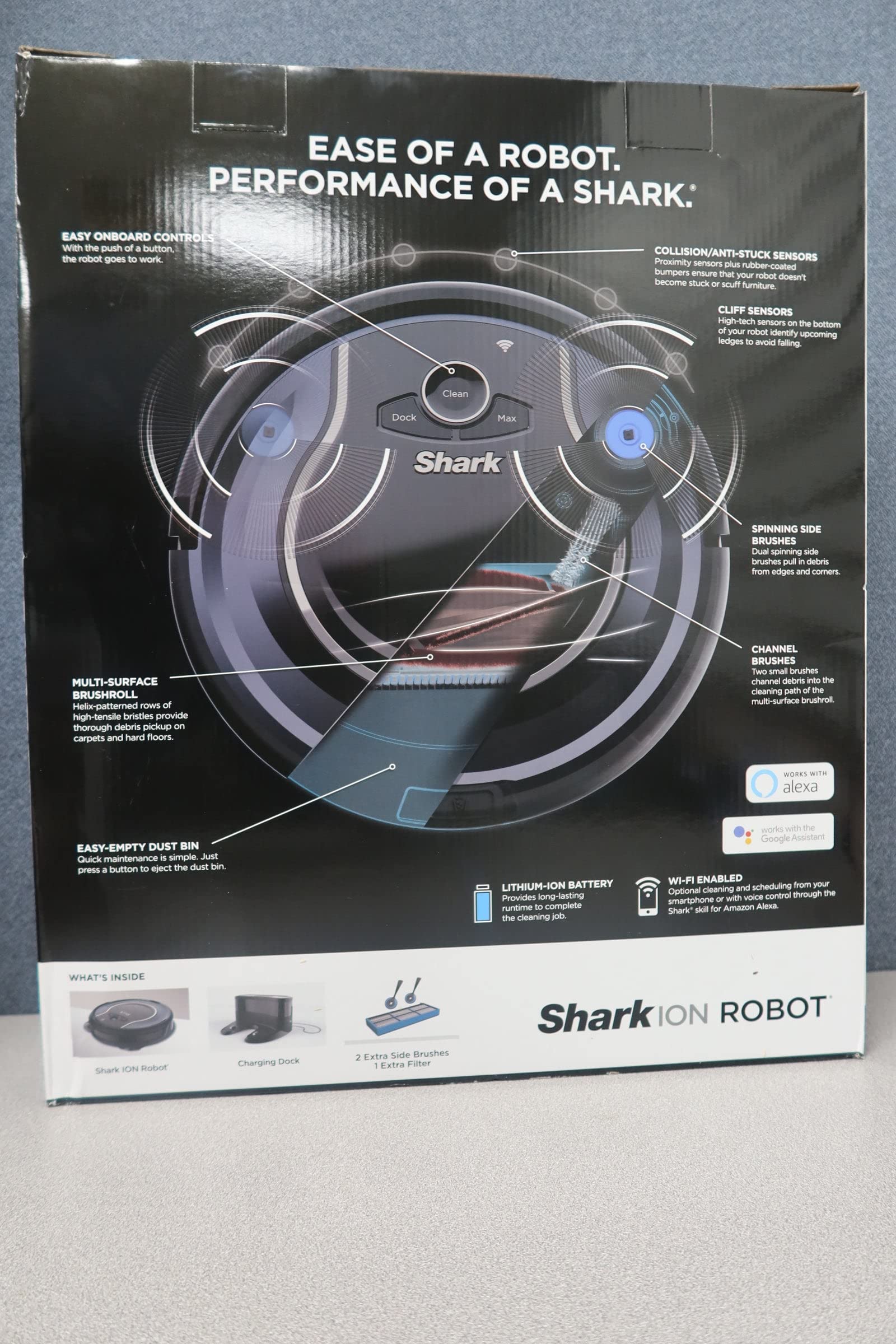 Shark ION Robot Vacuum RV761 with Wi-Fi and Voice Control, 0.5 Quarts, in Black and Navy blue
