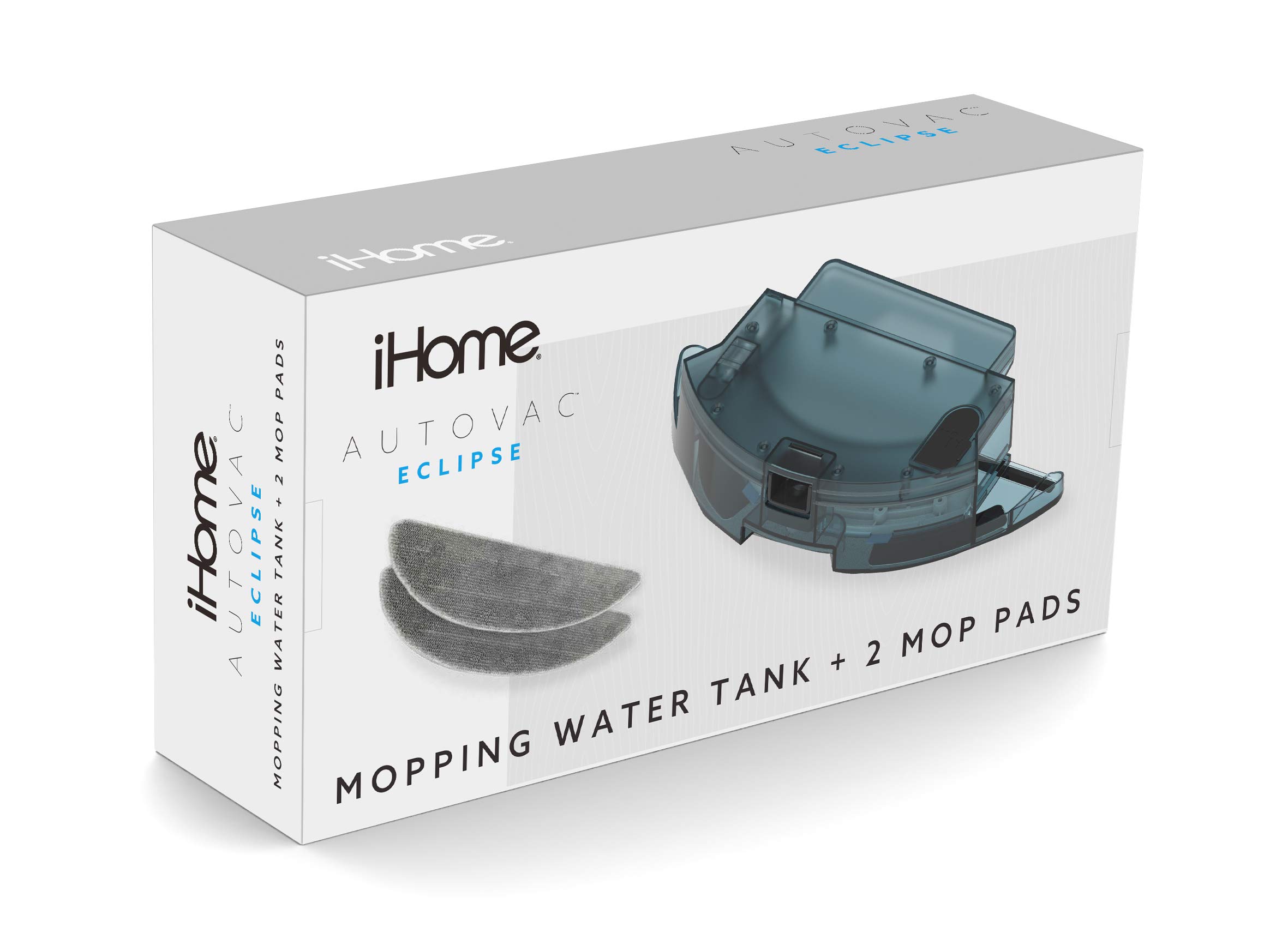 iHome Eclipse Robot Vacuum Cleaner Mop Attachment PowerMop - 2 Machine Washable Mop Pads + Electronically Controlled Water Tank - Fits Eclipe AutoVac