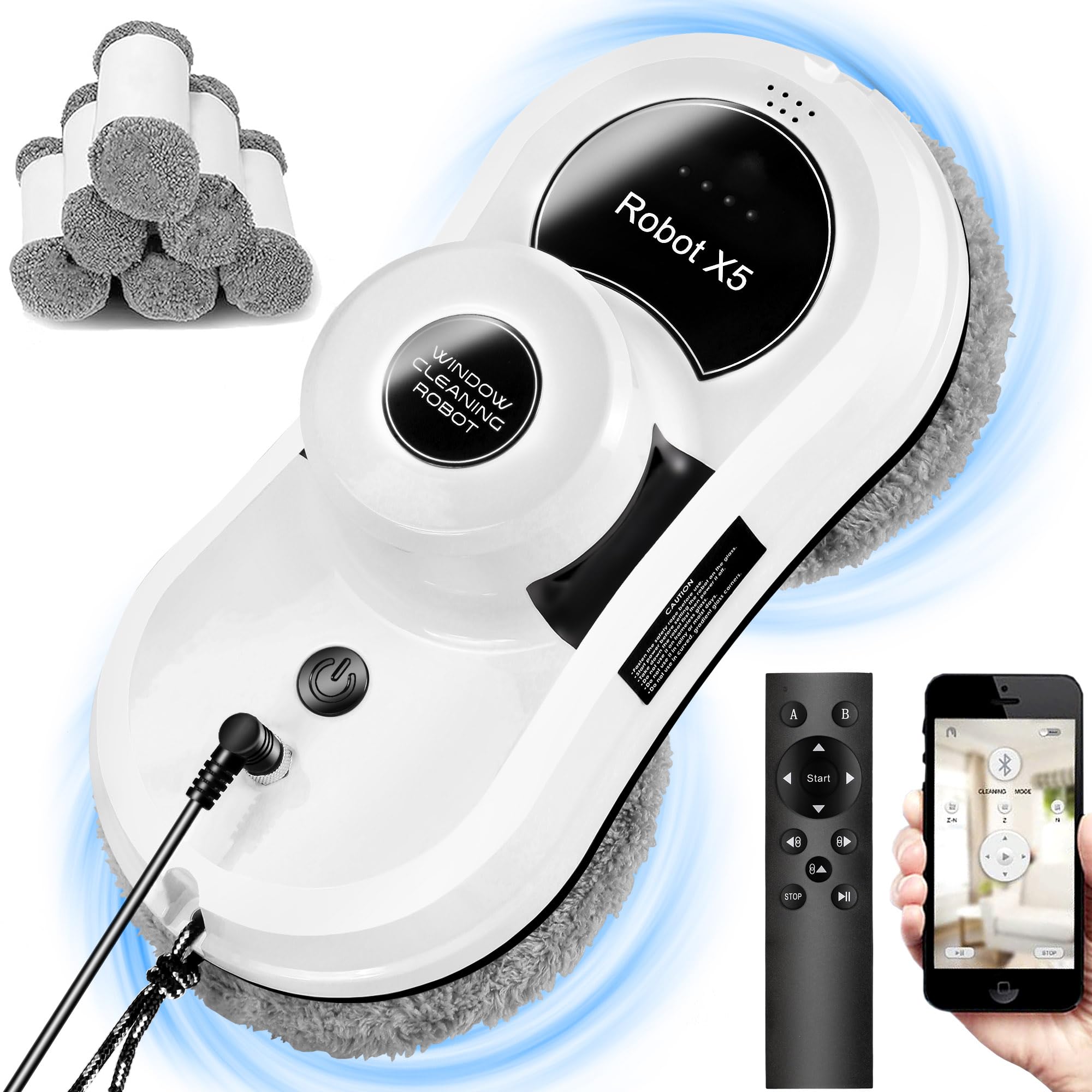 Sophinique Window Cleaner Robot, X5 Window Vacuum Cleaner Smart Glass Cleaning Robotic with APP & Remote, Intelligent Automatic Cleaner Robot for Outdoor/Indoor Windows Table Tile Ceiling (White)